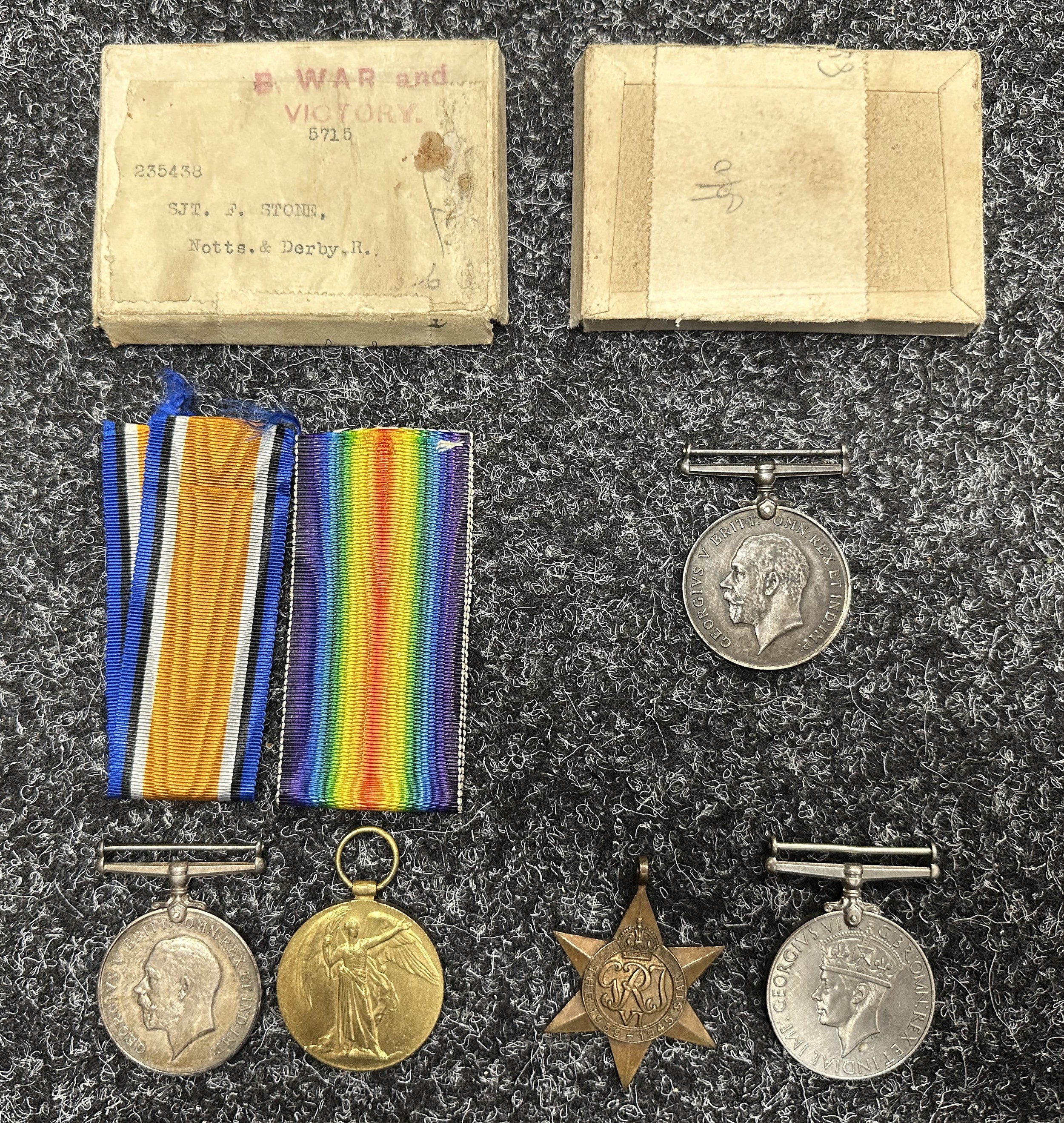 WW1 British War & Victory Medals to 235438 Sjt F Stone, Notts ...