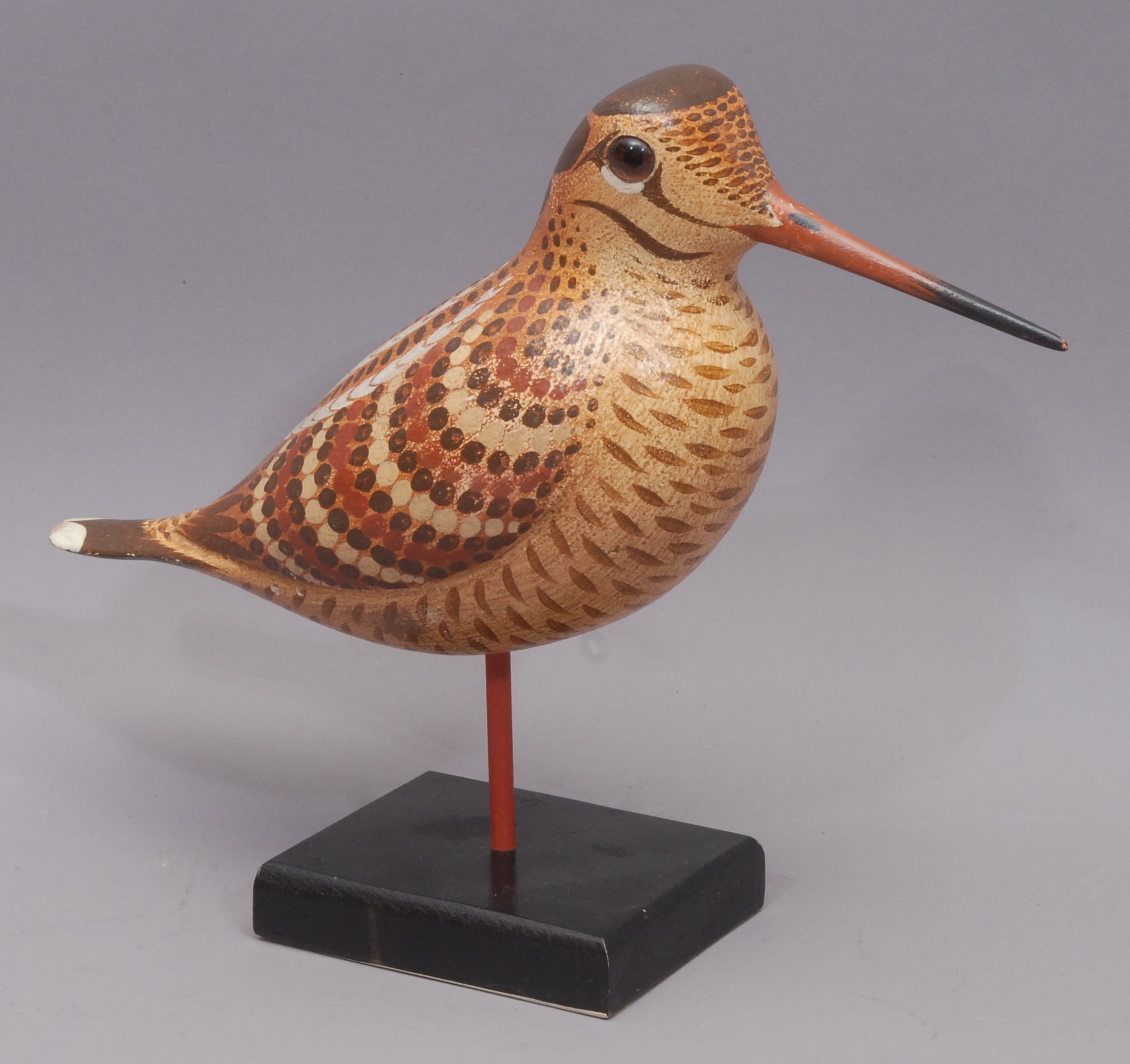 Ornithology - a softwood decoy model, of a woodcock, applied eyes ...