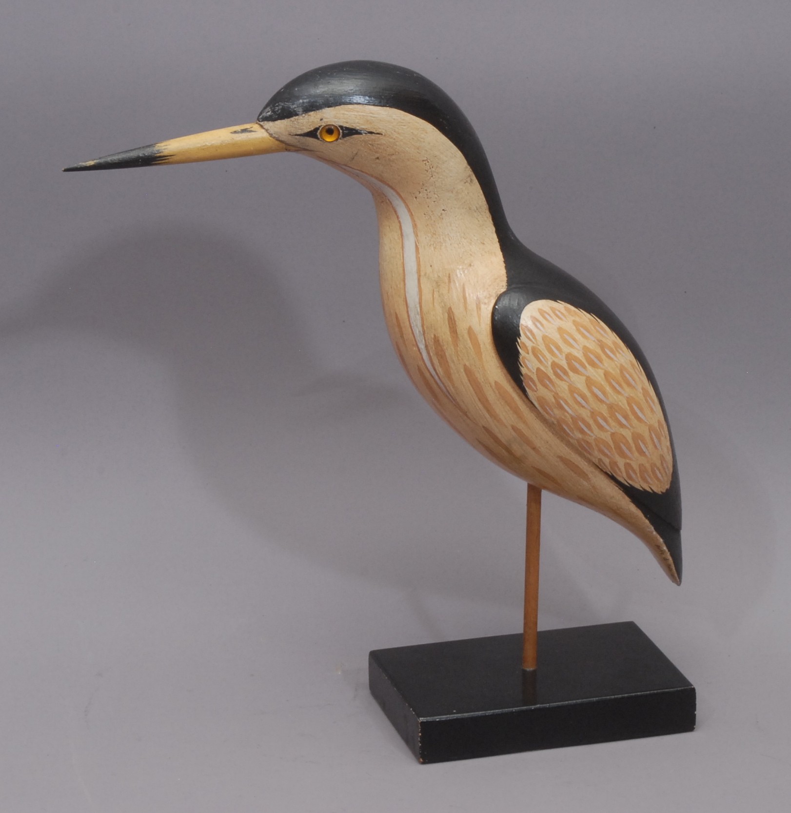 Ornithology - a softwood decoy model, applied eyes, mounted for display ...