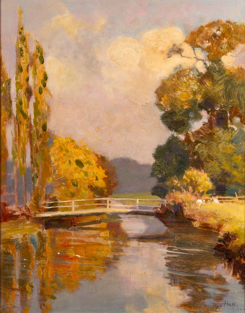 Frederick Hall (British, 1860-1948) - A Peaceful Stream (on the Kennet ...