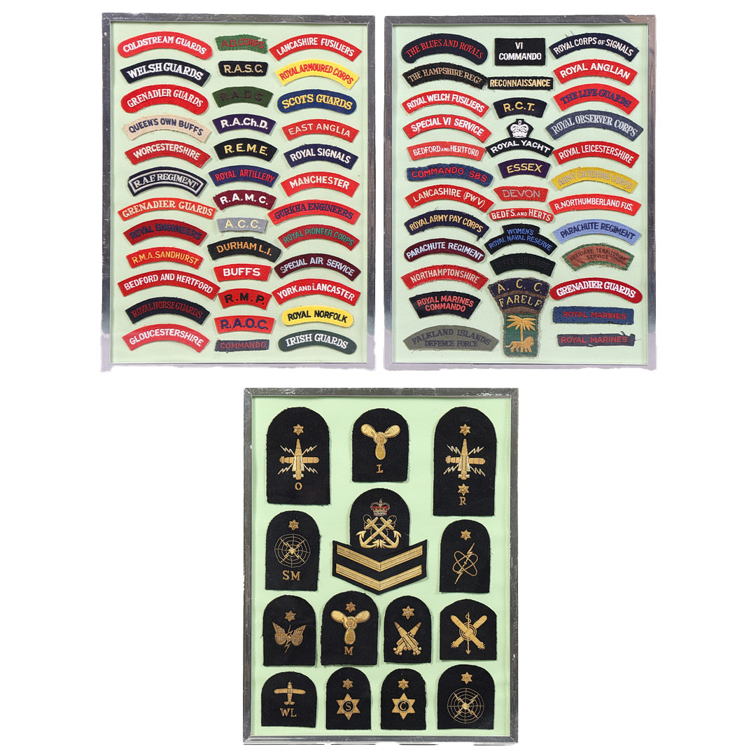 COLLECTION OF WW2 AND LATER SHOULDER TITLES AND BADGES. A collection of ...