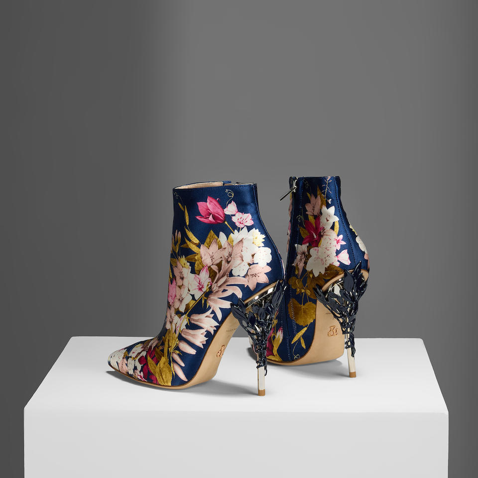 Ralph & Russo Ready-to-Wear: Blue Floral Print Silk Satin Eden Heeled ...