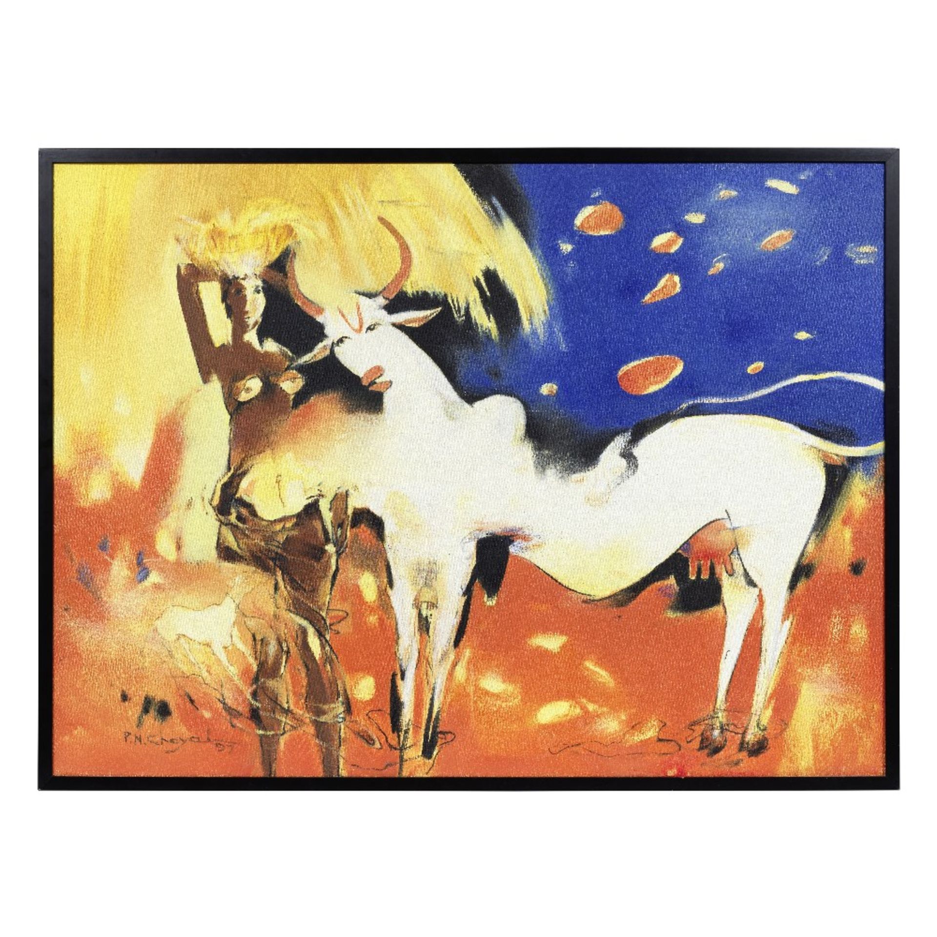 P.N Choyal (1924-2012)Woman & Cow signed 'P.N. Choyal 97' lower left ...