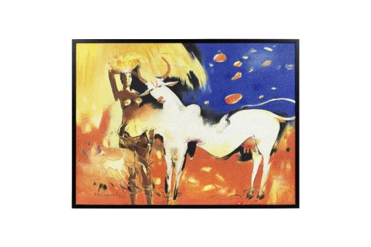 P.N Choyal (1924-2012)Woman & Cow signed 'P.N. Choyal 97' lower left ...