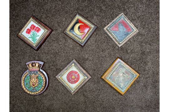 Five Chatham-pattern ship's badges including HMS Wallflower, HMS Albury ...