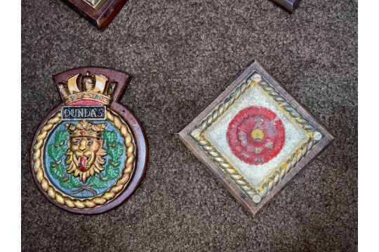 Five Chatham-pattern ship's badges including HMS Wallflower, HMS Albury ...
