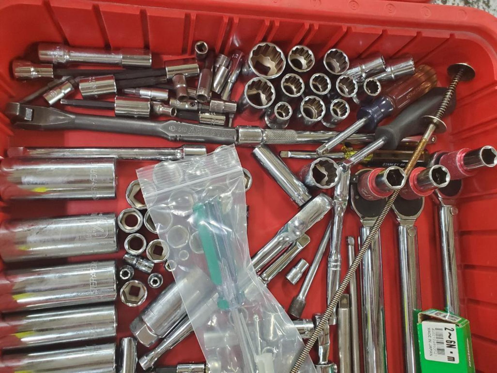 Assorted sockets and ratchets.