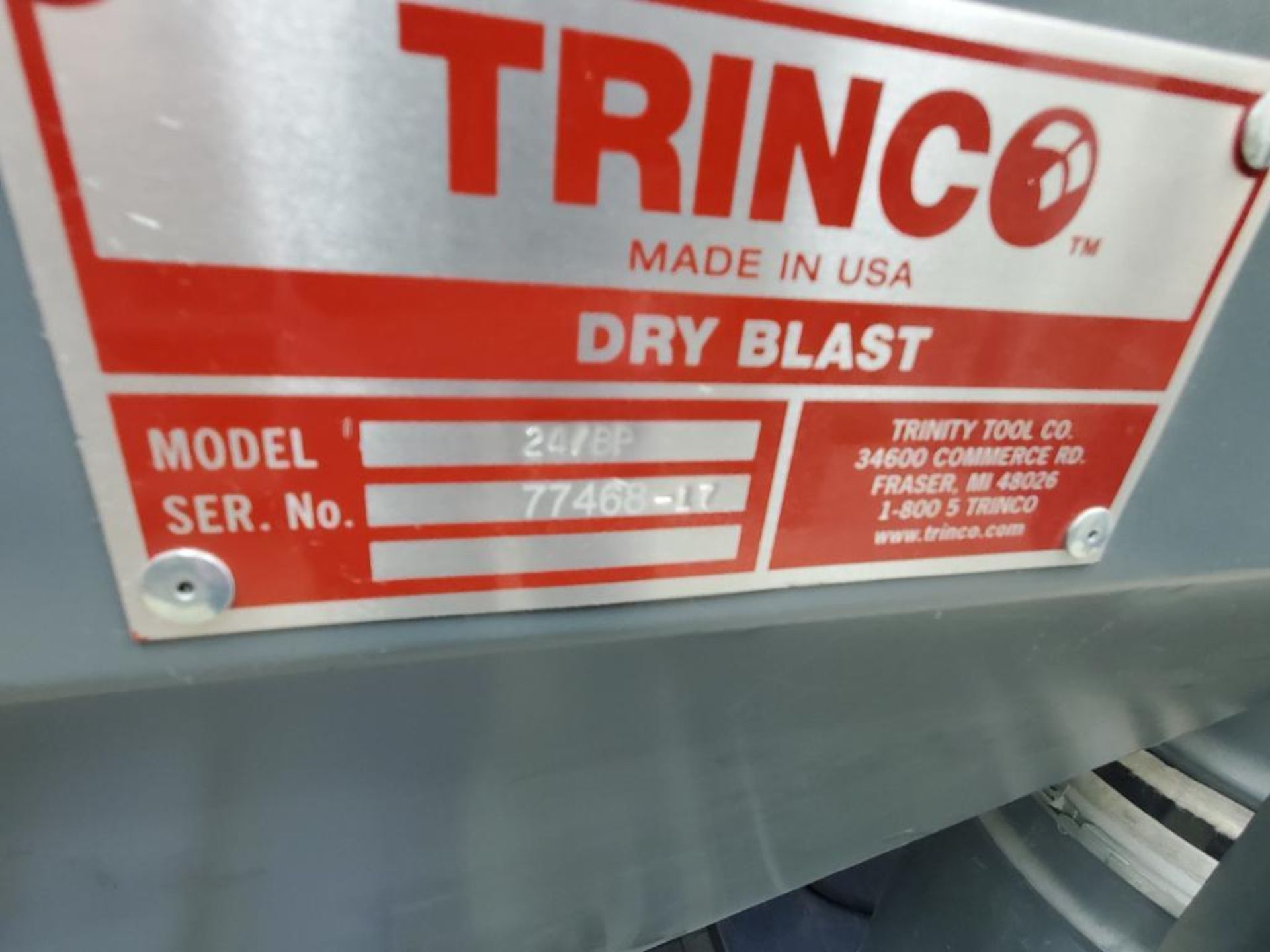Trinco dry blast cabinet. Model 24/BP. Serial # 77468-17.