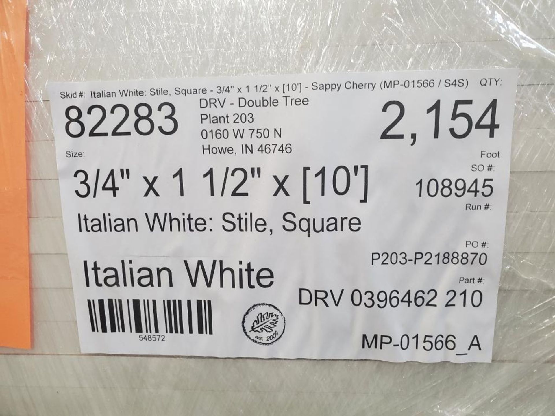 (SOLID WOOD) Qty 1 bunk - 2154ft 3/4in x 1-1/2in italian white stile ...