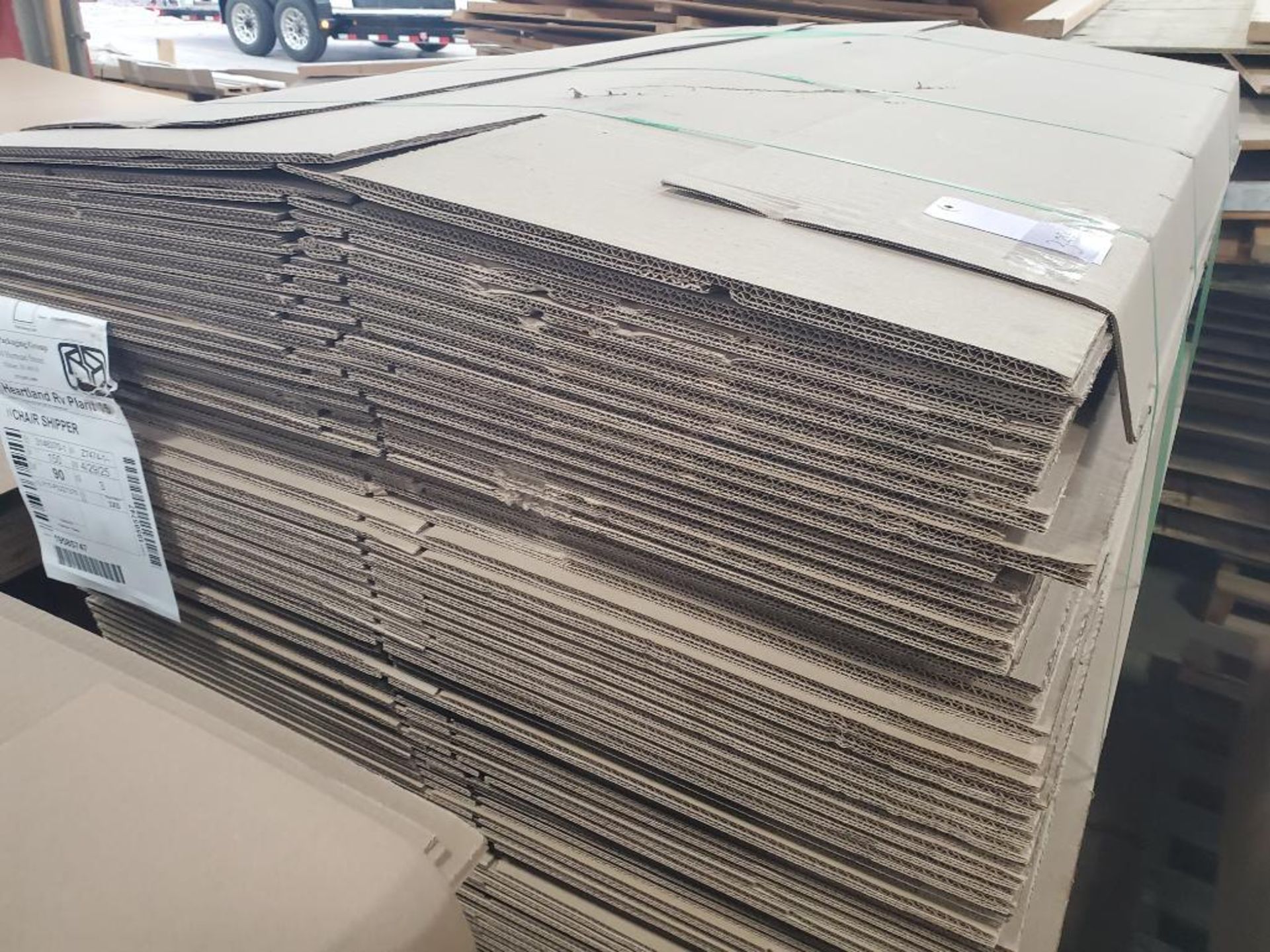 Pallet of corrugated cardboard. Size or box use in last image.