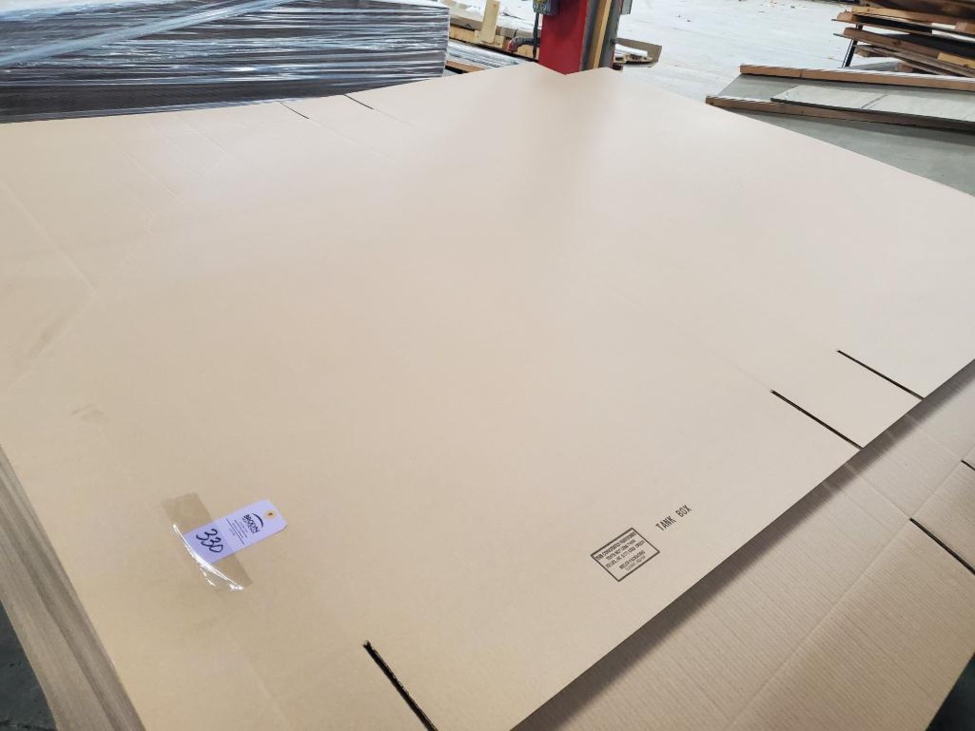 Pallet of corrugated cardboard. Size or box use in last image.