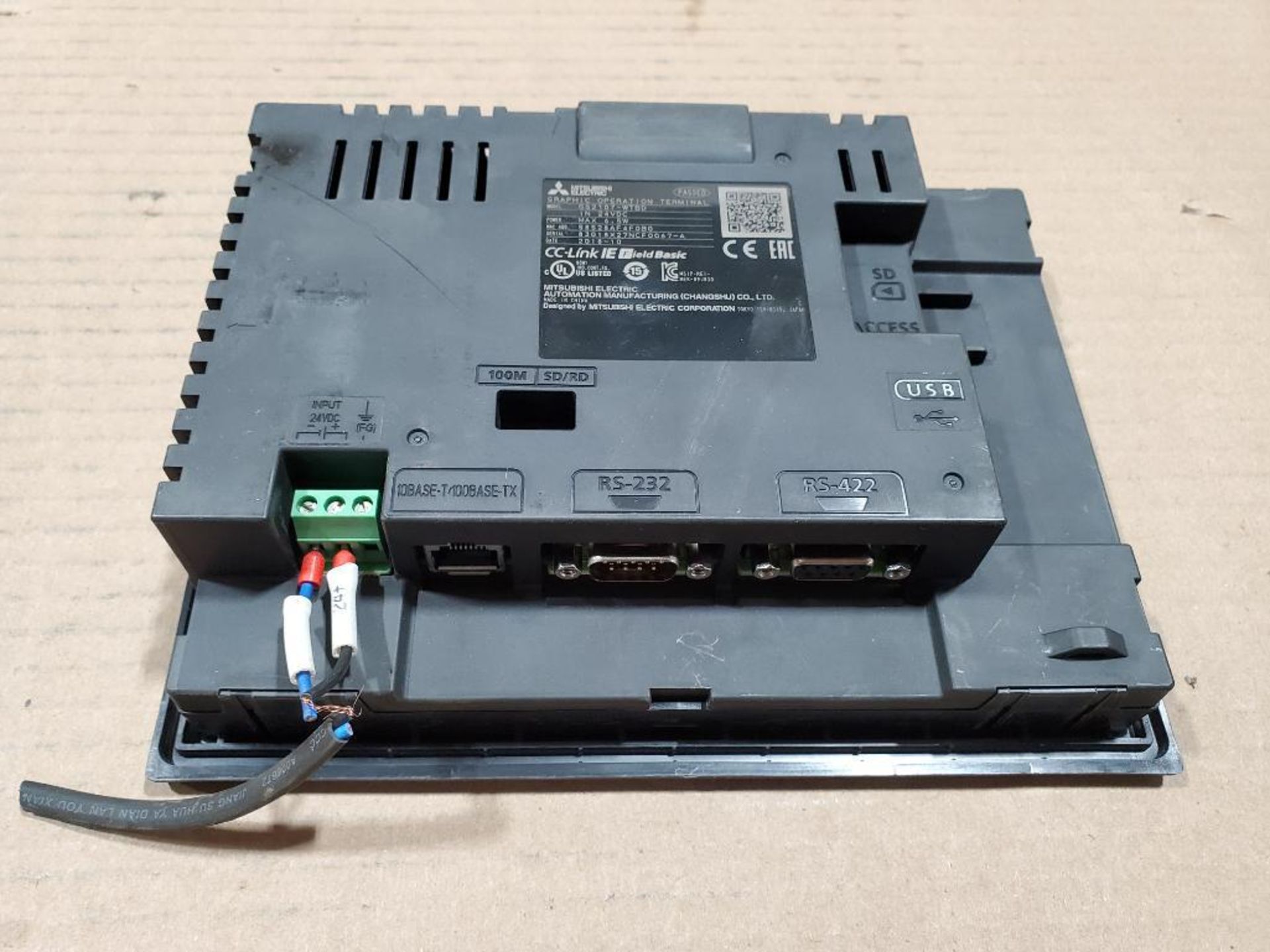 Mitsubishi HMI graphics operation terminal. Part number GS2107-WTBD.