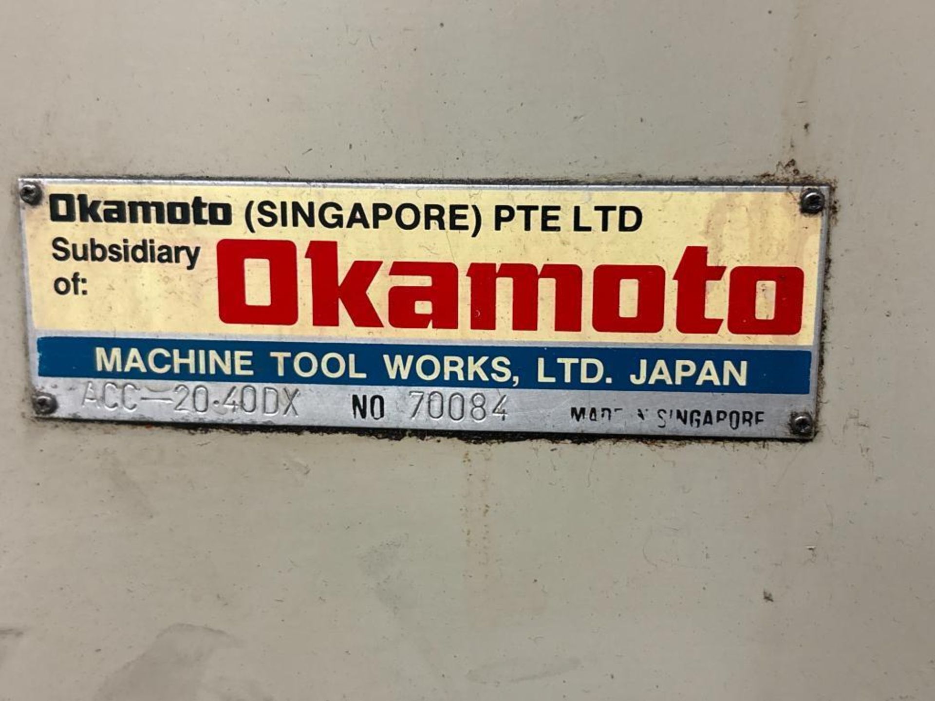 Okamoto Automatic Surface Grinder Model ACC-20-40DX, S/N 70084, Digital ...