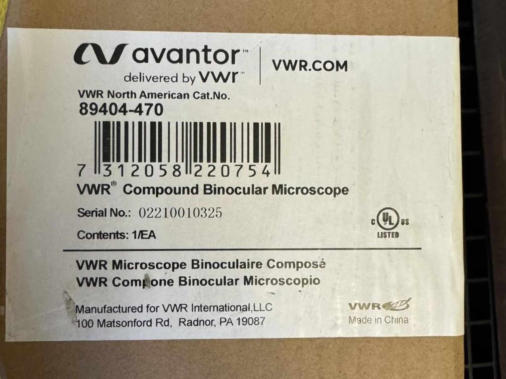 VWR Compound Binocular Laboratory Microscope, Cat #: 89404-470.