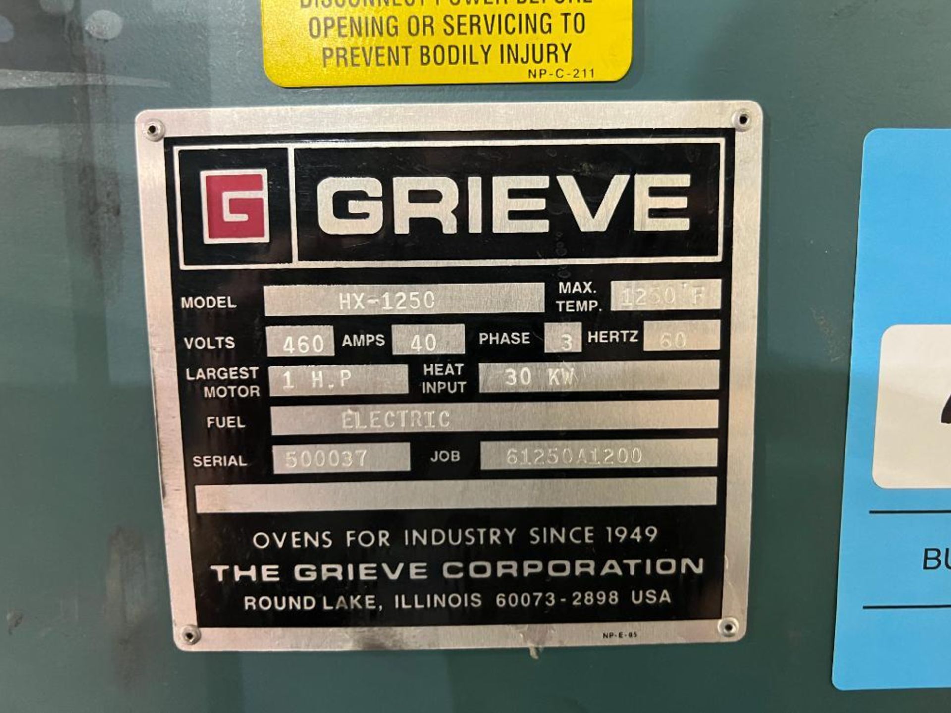 Grieve High Temperature Cabinet Electric Oven Model HX-1250, S/N 500037 ...