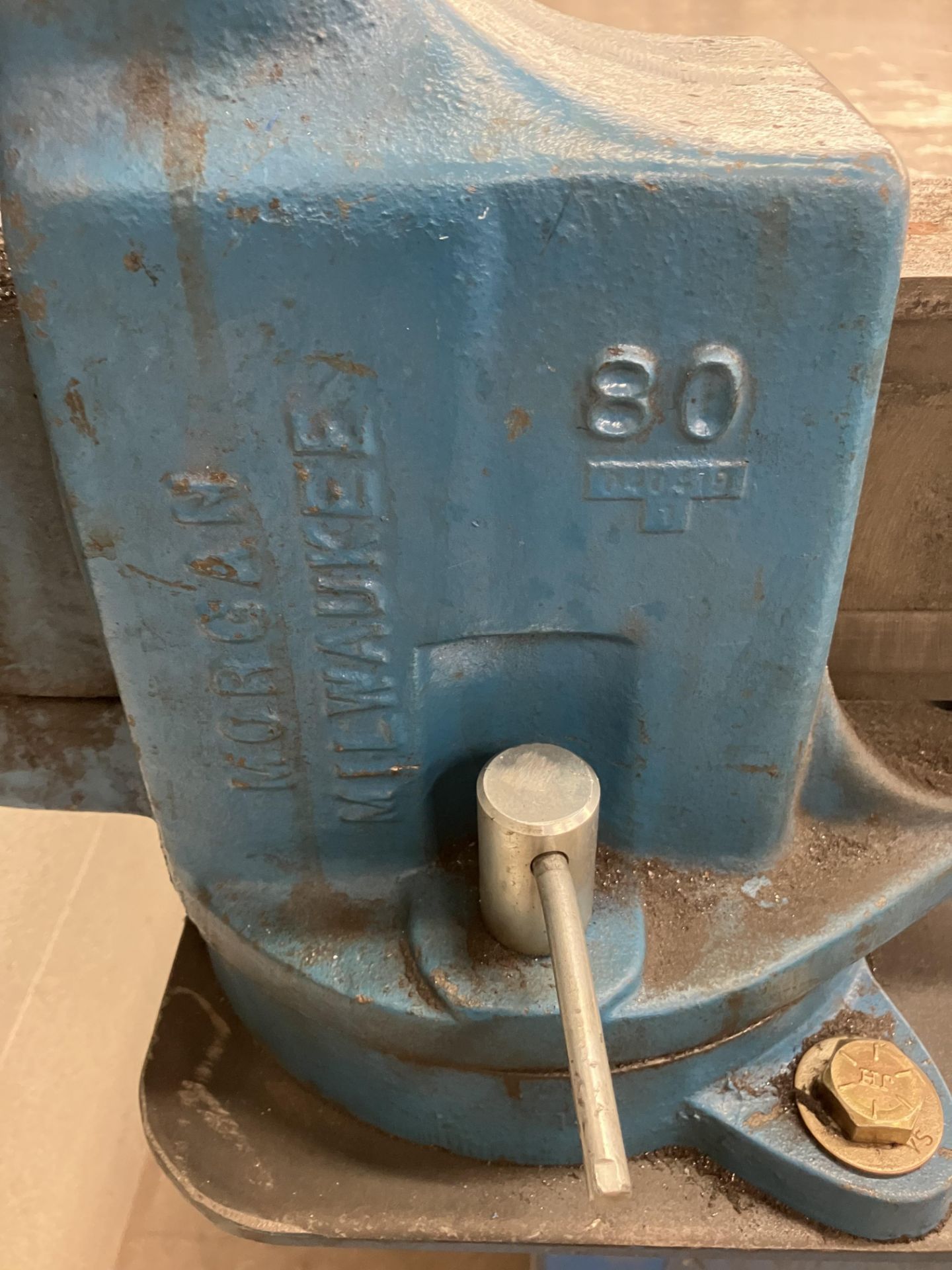 8' X 4' STEEL TABLE W/6" MORGAN VISE