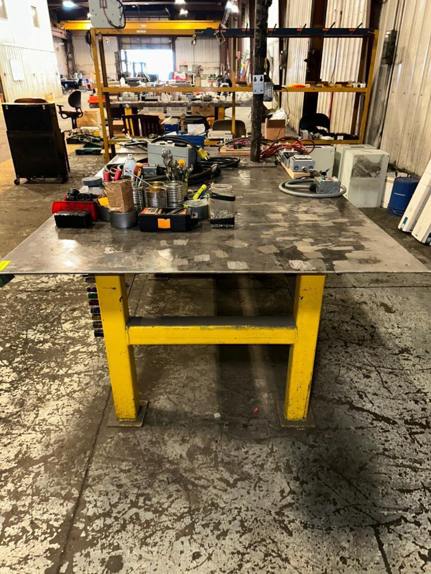 DESCRIPTION: HEAVY DUTY METAL SHOP TABLE WITH OVERHEAD LIGHT ADDITIONAL ...