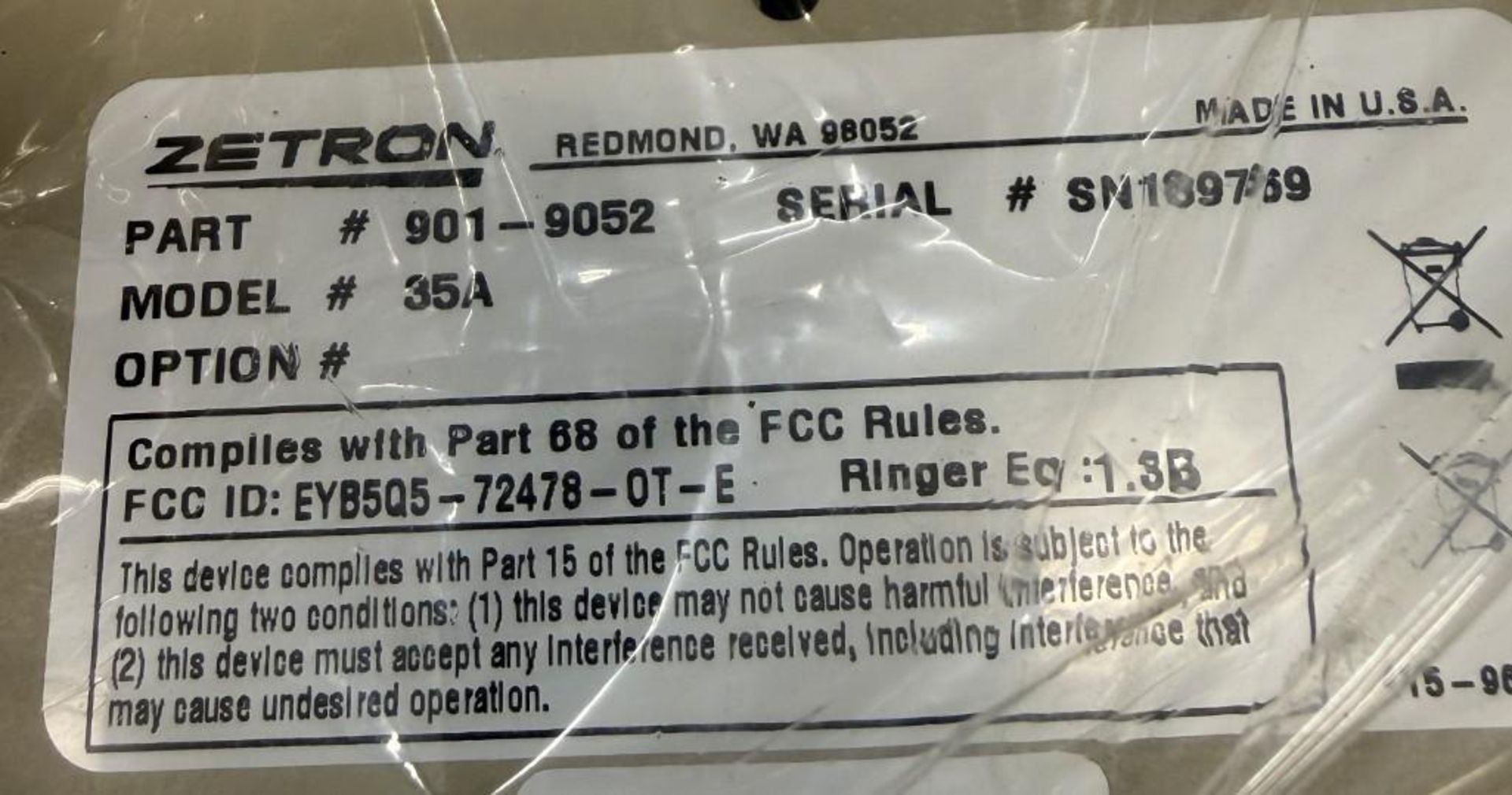 ZETRON #901-9052 / Model #35A Microconnect