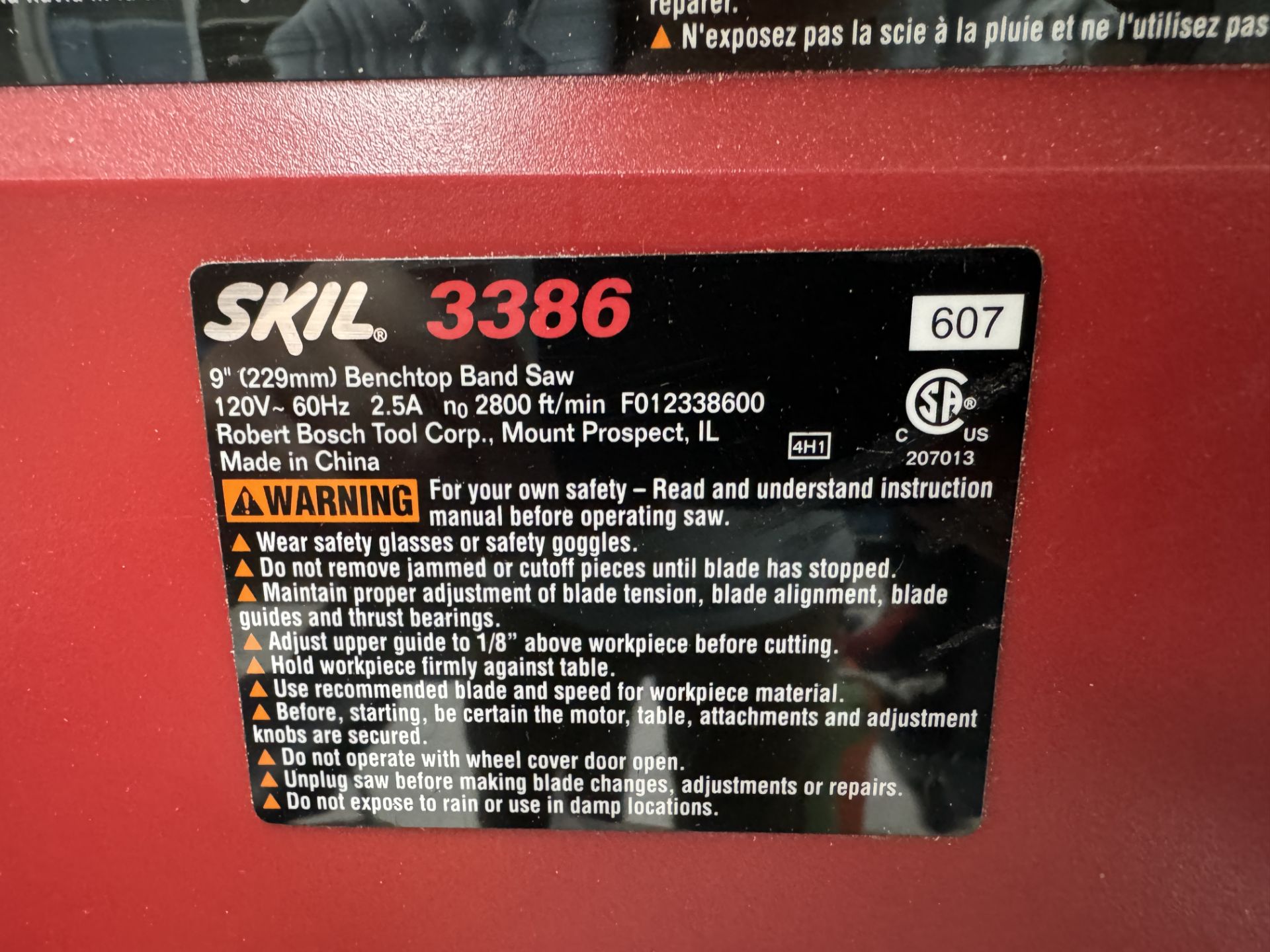 SKIL 9" BENCHTOP BAND SAW WITH CABINET MODEL # 3386; 120 V; 60 HZ (RD-332)