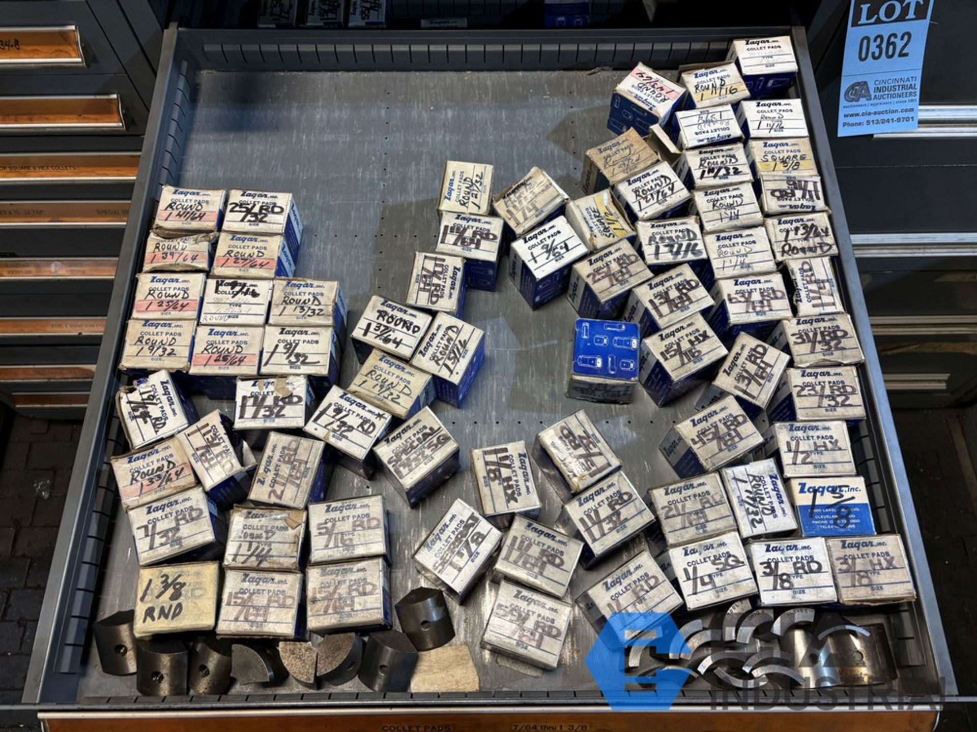 11-DRAWER VIDMAR CABINET WITH COLLETS, COLLET PADS, REAMERS, CONNECTORS ...
