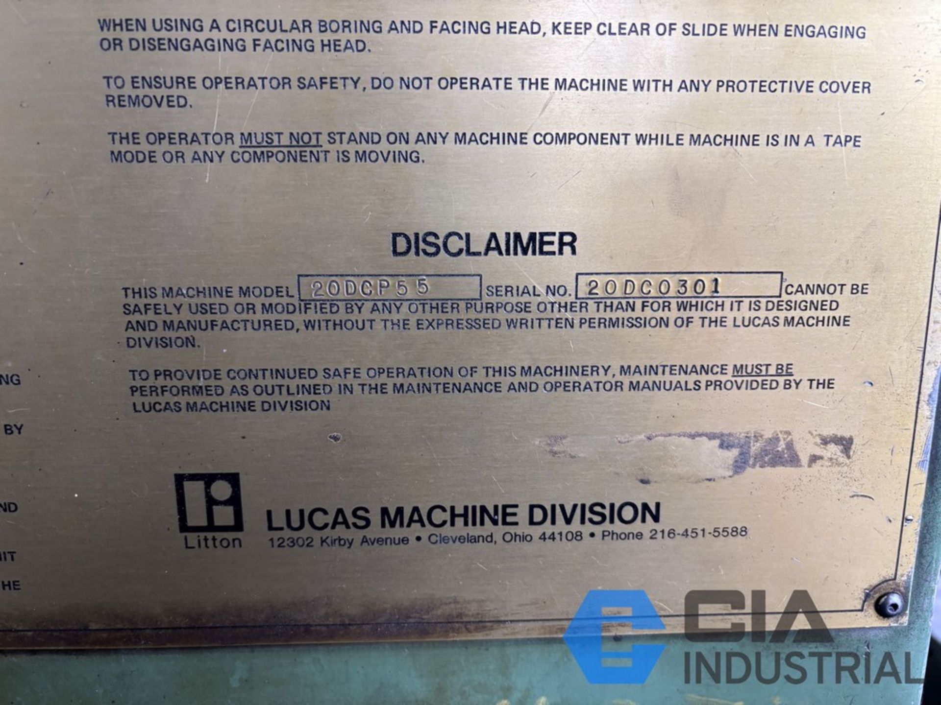 LUCAS MODEL 20DCP55 HORIZONTAL BORING MILL; S/N 20DC0301, 36" X 48" ROTARY TABLE, 50 TAPER SPINDL