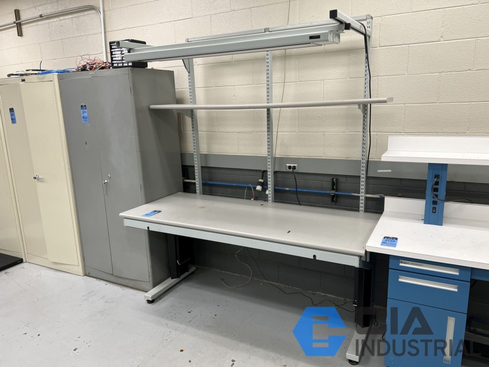 ADJUSTABLE HEIGHT WORK STATION, FORMICA TOP, OVER SHELF, LIGHT, 75" X ...