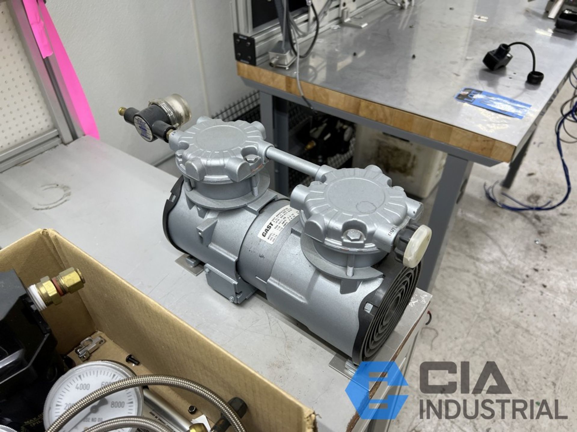 ASSORTED ASSEMBLY PARTS TO INCLUDE PLCS, PNEUMATIC PUMP, GAUGES ...