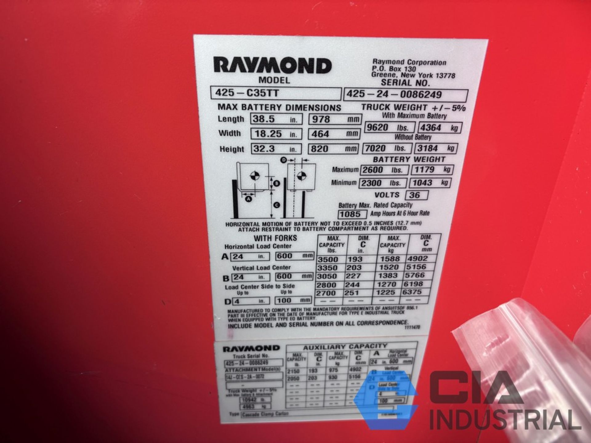 { Choice of lots: 70, 72 } 2024 - 3,500 LB. RAYMOND MODEL 425-C35TT ...