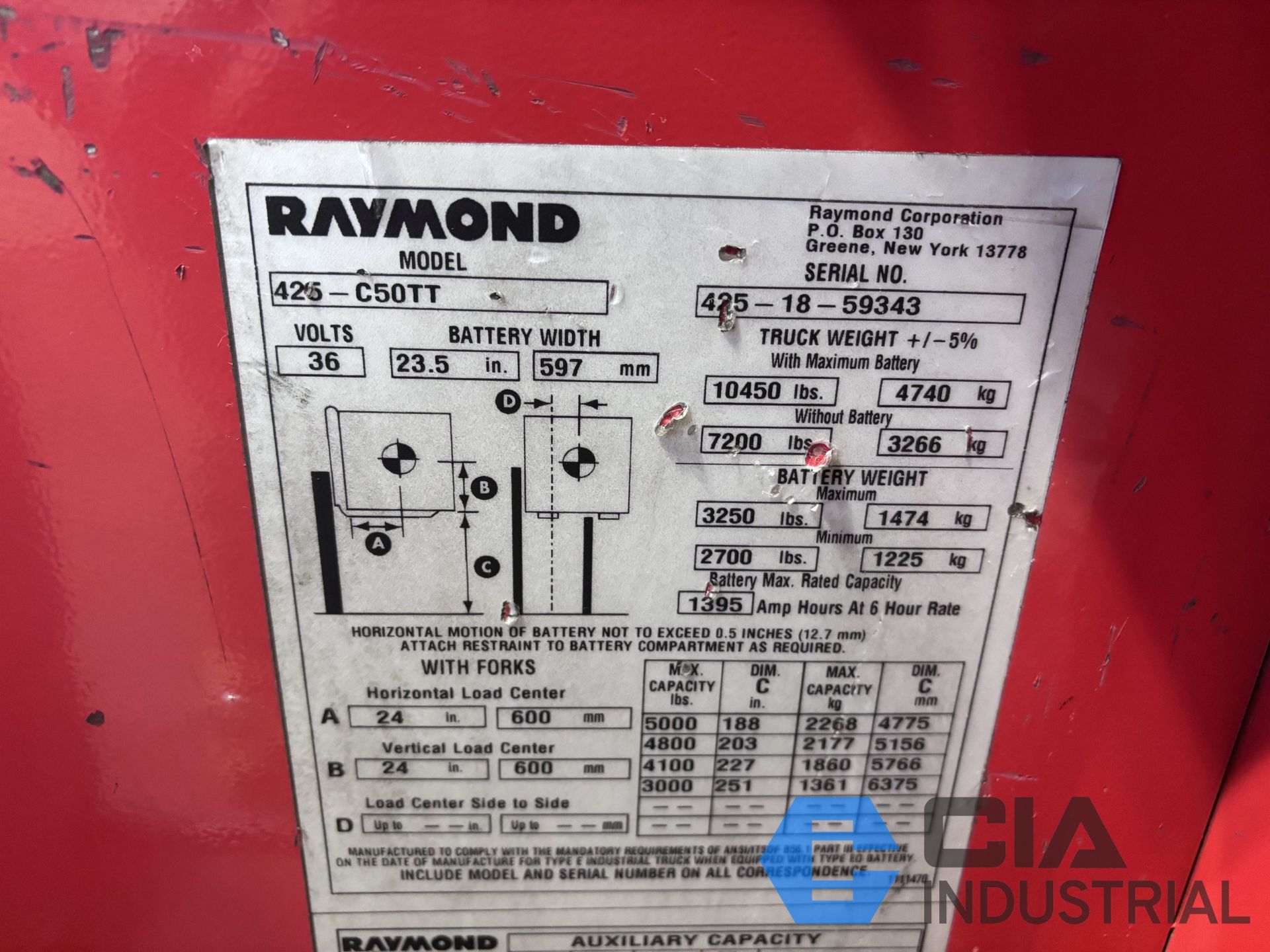2018 - 5,000 LB. RAYMOND MODEL 425-C50TT STAND-UP ELECTRIC FORKLIFT; s ...