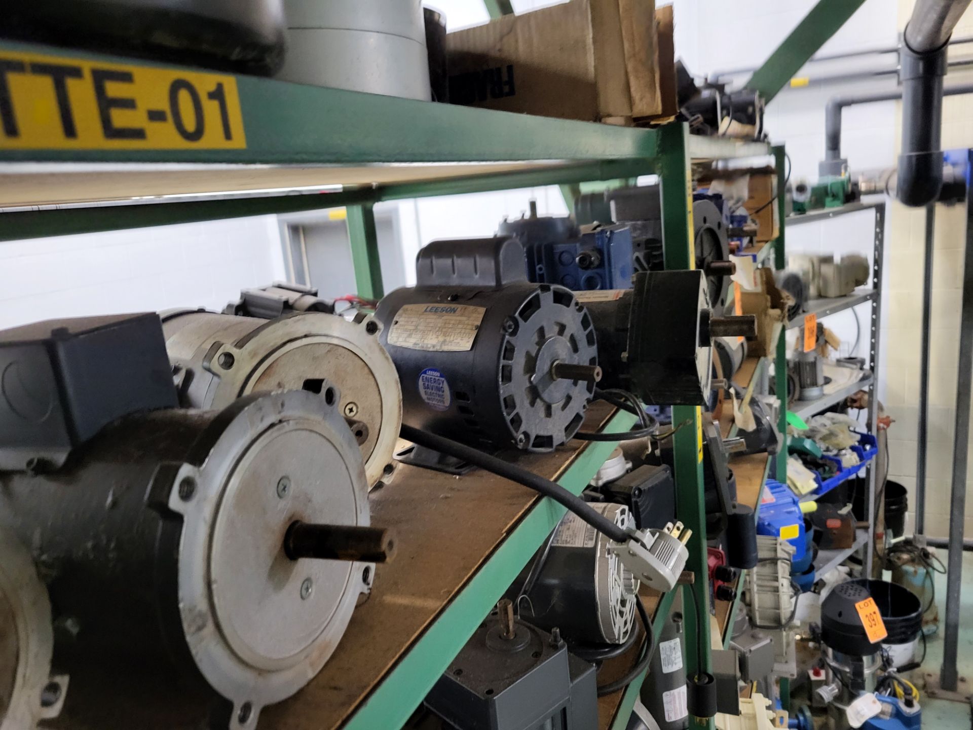 Contents of (6) Shelves of assorted Motors, electric, drive, gear ...