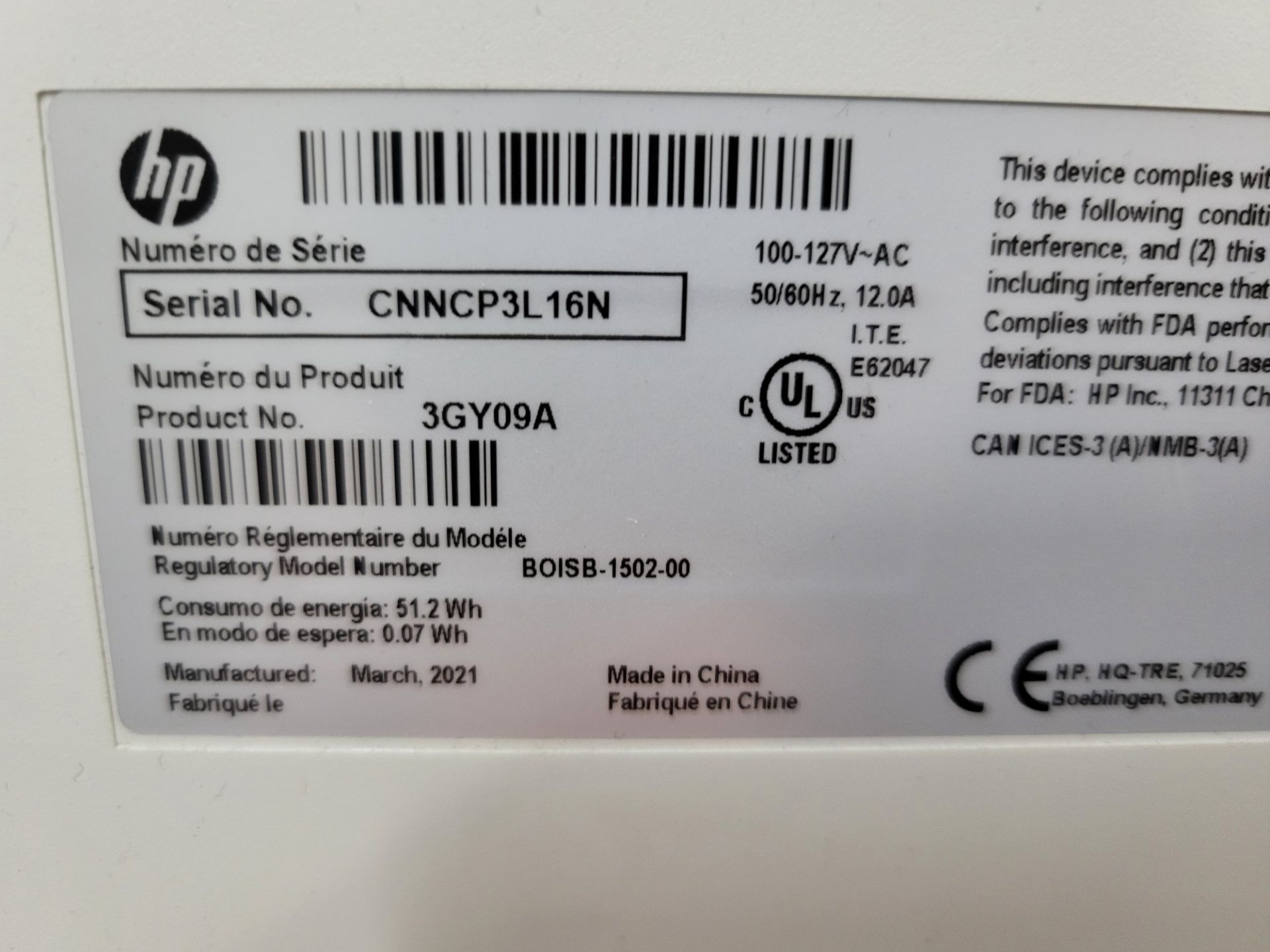2021 HP mod. Laserjet Managed E60155 Mono Laserjet Printer, ser ...