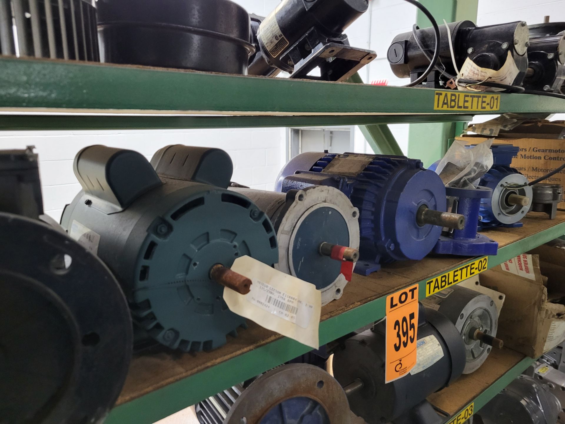 Contents of (6) Shelves of assorted Motors, electric, drive, gear ...
