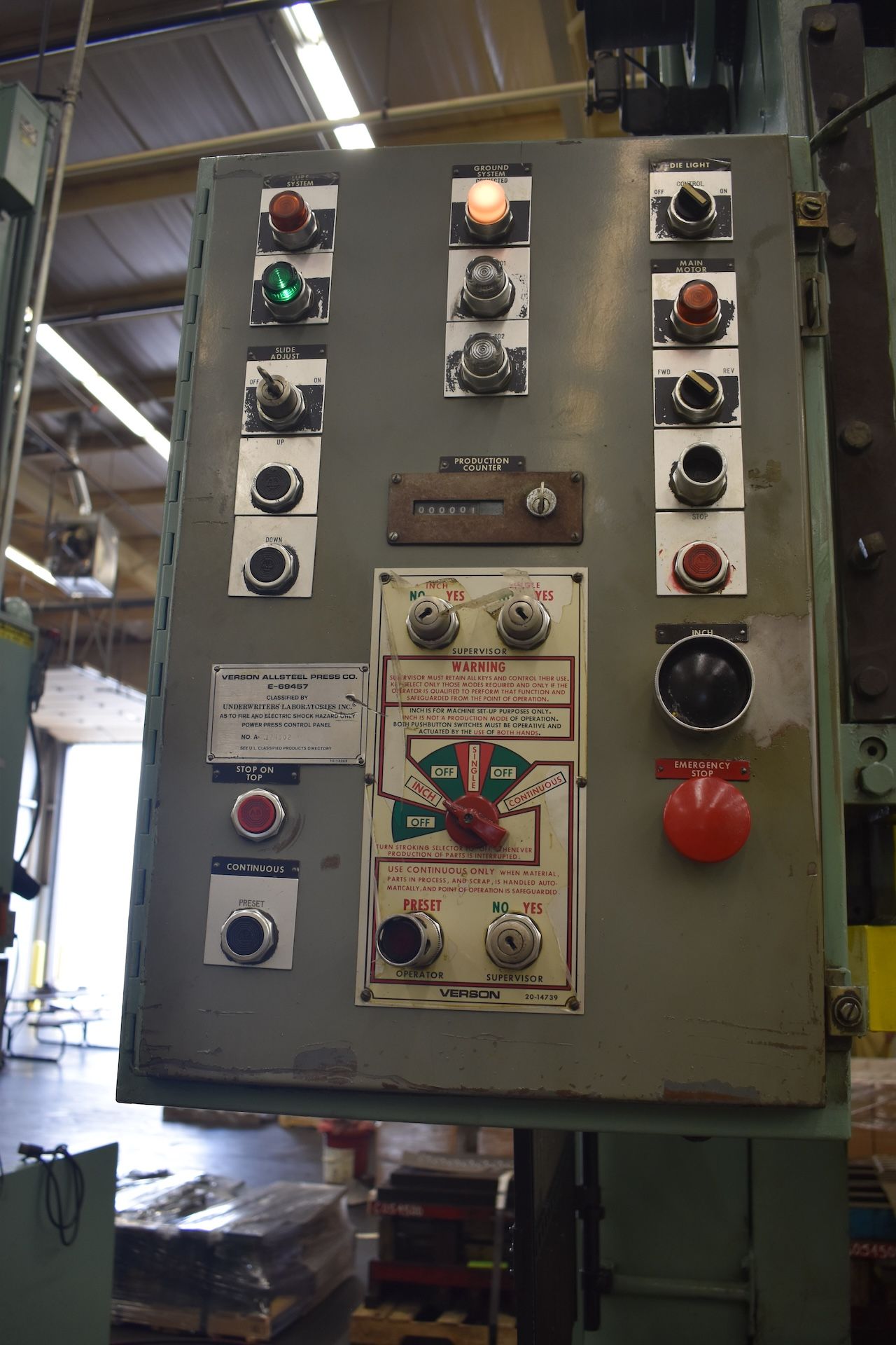 VERSON 150 TON GAP FRAME PRESS S/N 27630, 50 IN. X 30 IN. BED, 6 IN ...