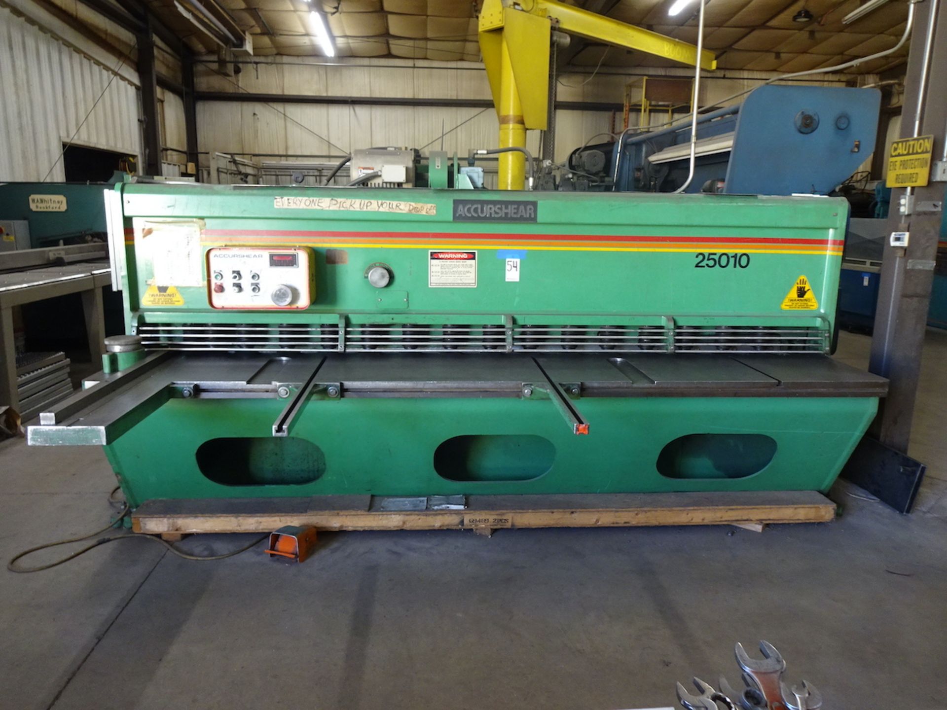 ACCURSHEAR 10 FT. MODEL 625010 HYDRAULIC POWER SQUARING SHEAR S/N 1159 ...