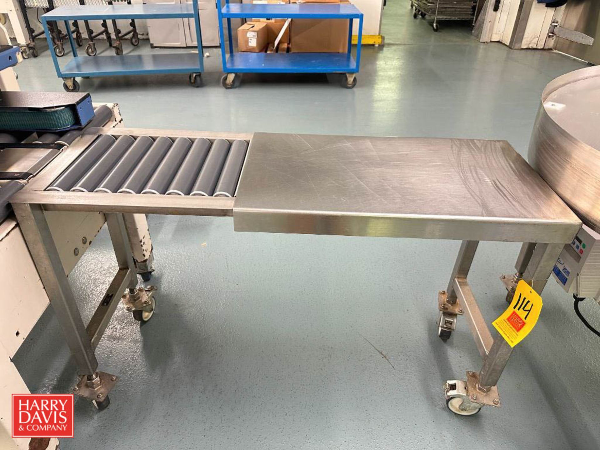 S/S Roller Conveyor/Table: 46" x 16": Mounted on Casters - Rigging Fee: $75