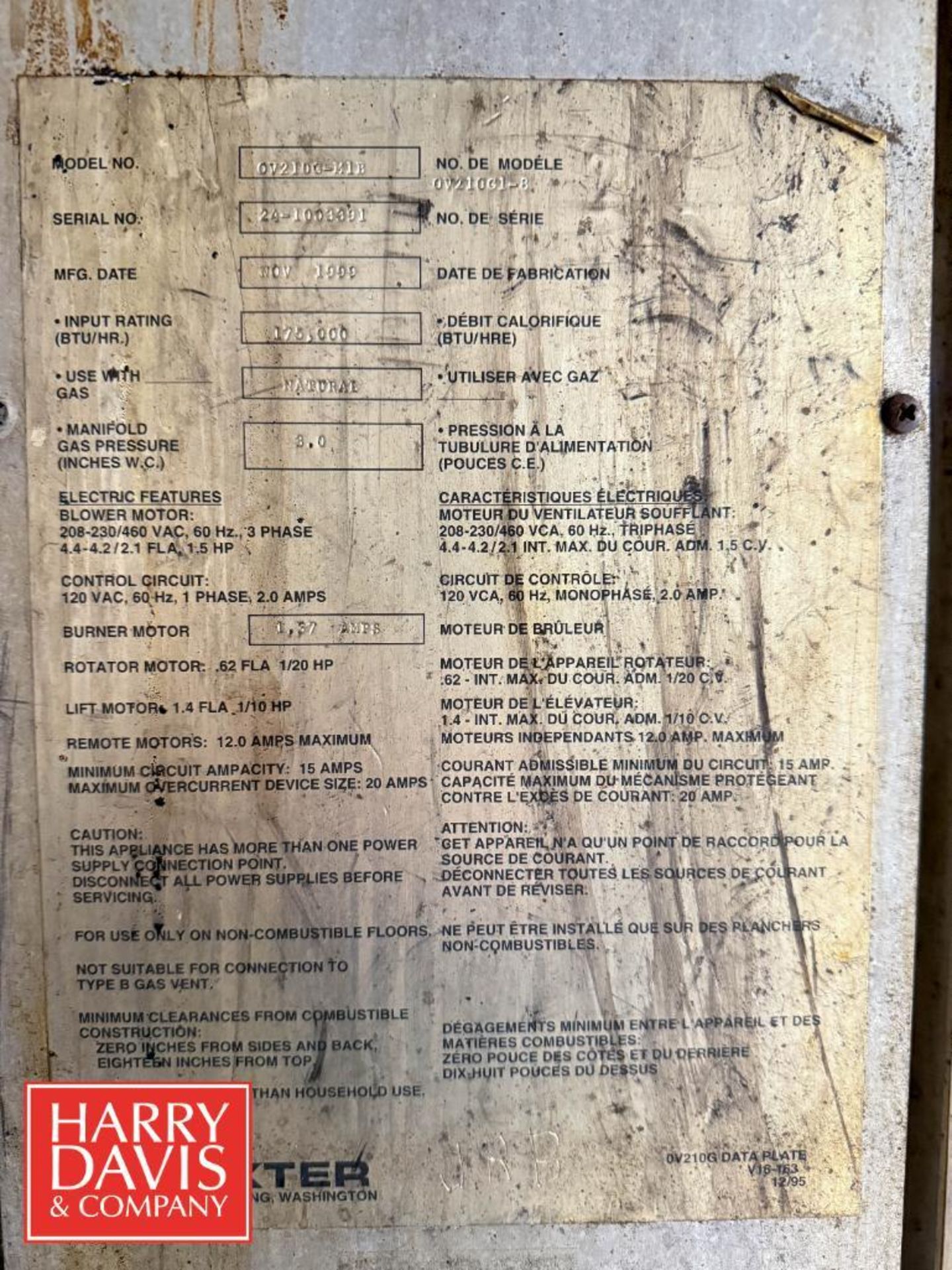 Baxter Single Rack Gas Oven, Model: OV210G-M1B, S/N: 24-1003391