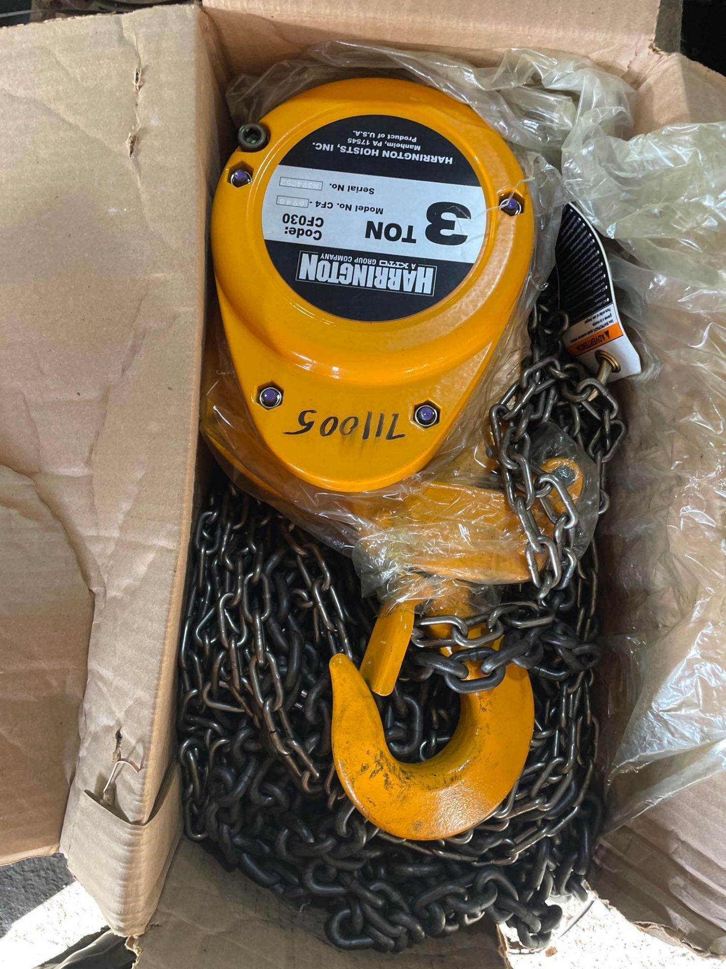 New 3 Ton Harrington Manual Hoist, Model CF4-6948, S/N M394052