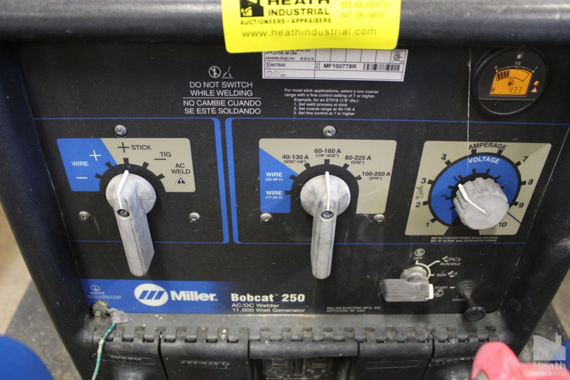 MILLER BOBCAT 250 AC DC WELDER 11,000 WATT GENERATOR S/N MF 100778R 242 ...