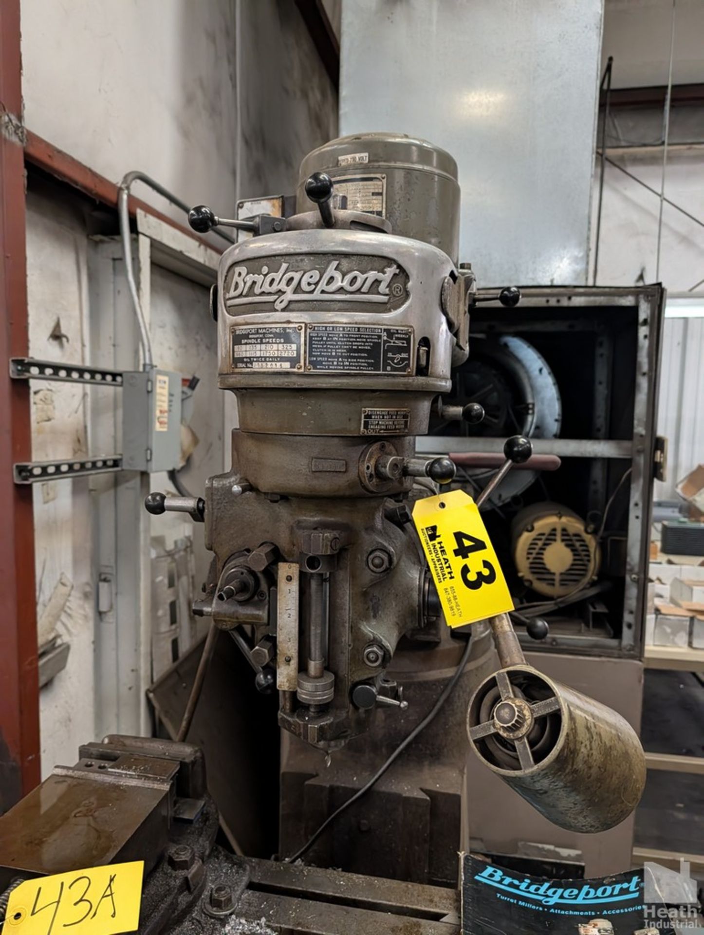 BRIDGEPORT 1 HP "J-HEAD" RAM TYPE VERTICAL MILL, S/N 12BR129243, 42 ...