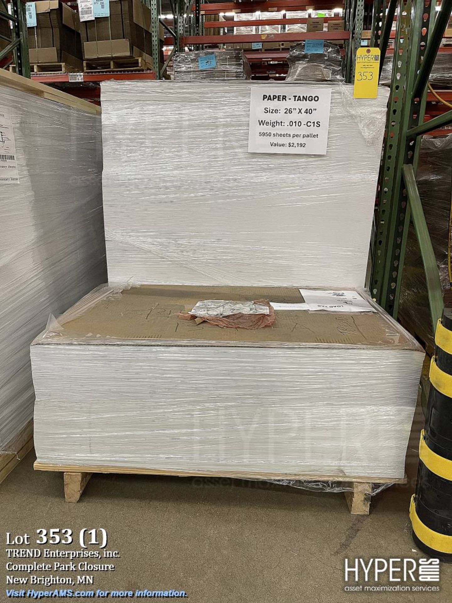 Tango paper, 26" X 40" sheets, weight: .010 - C1S, (Qty 5,950 sheets)