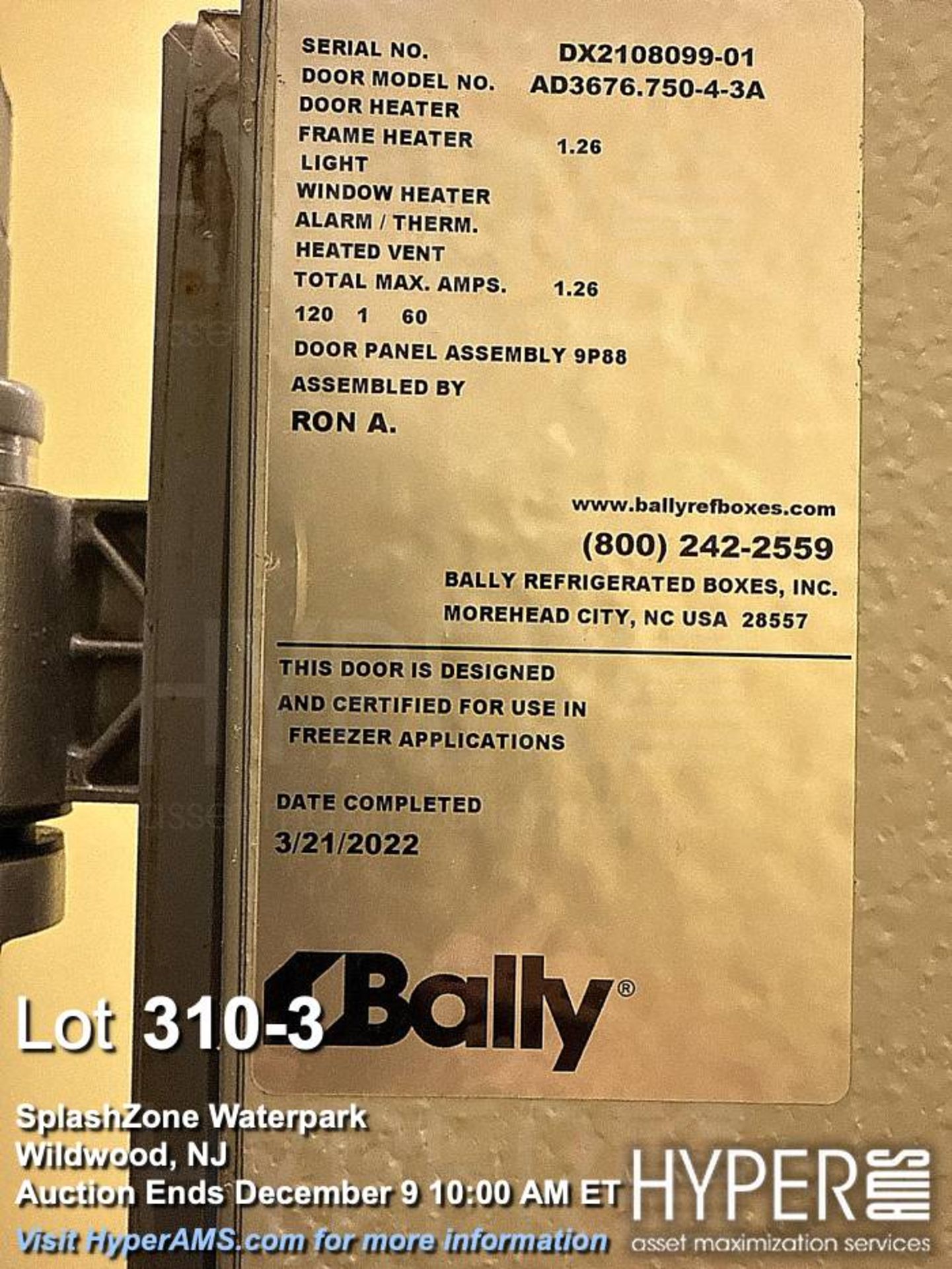 Bally Walk-In Freezer, 7â€™x6â€™x9â€™ high with compressor Serial ...