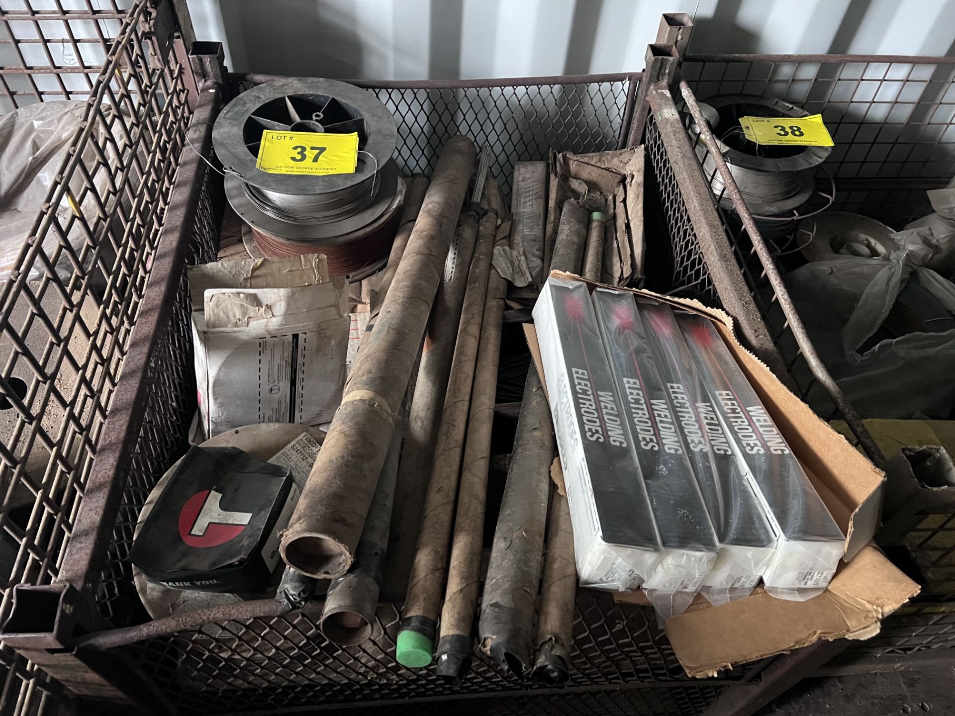 WIRE CAGE W/ ELECTRODES AND WELDING WIRE REELS