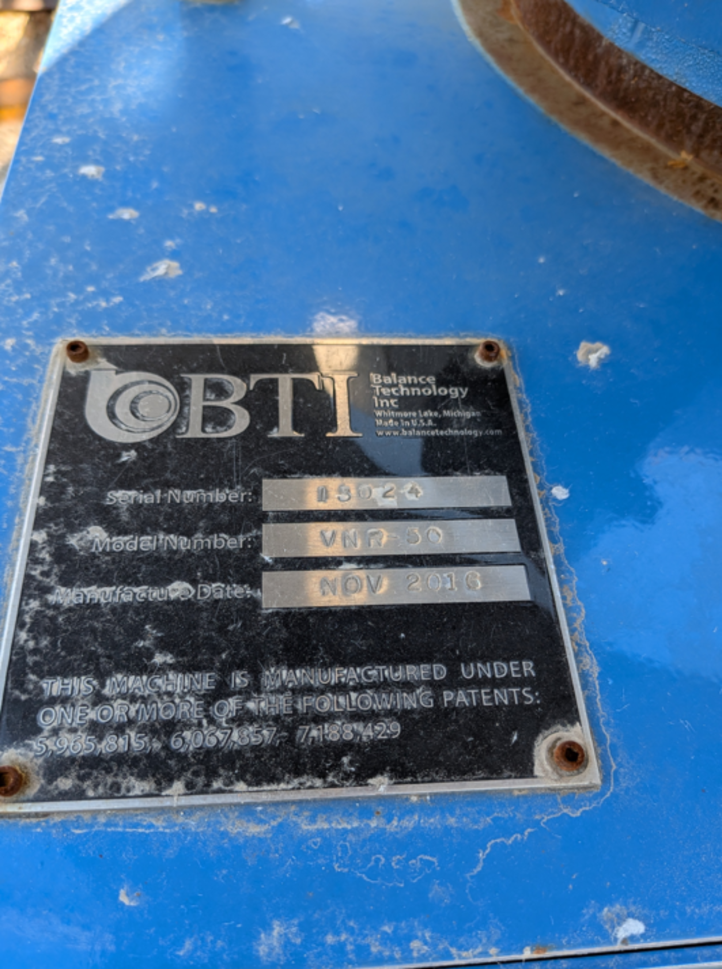 2016 BALANCE TECHNOLOGY INC. BTI VNR-50 STATIC BALANCER, S/N 13024 ...