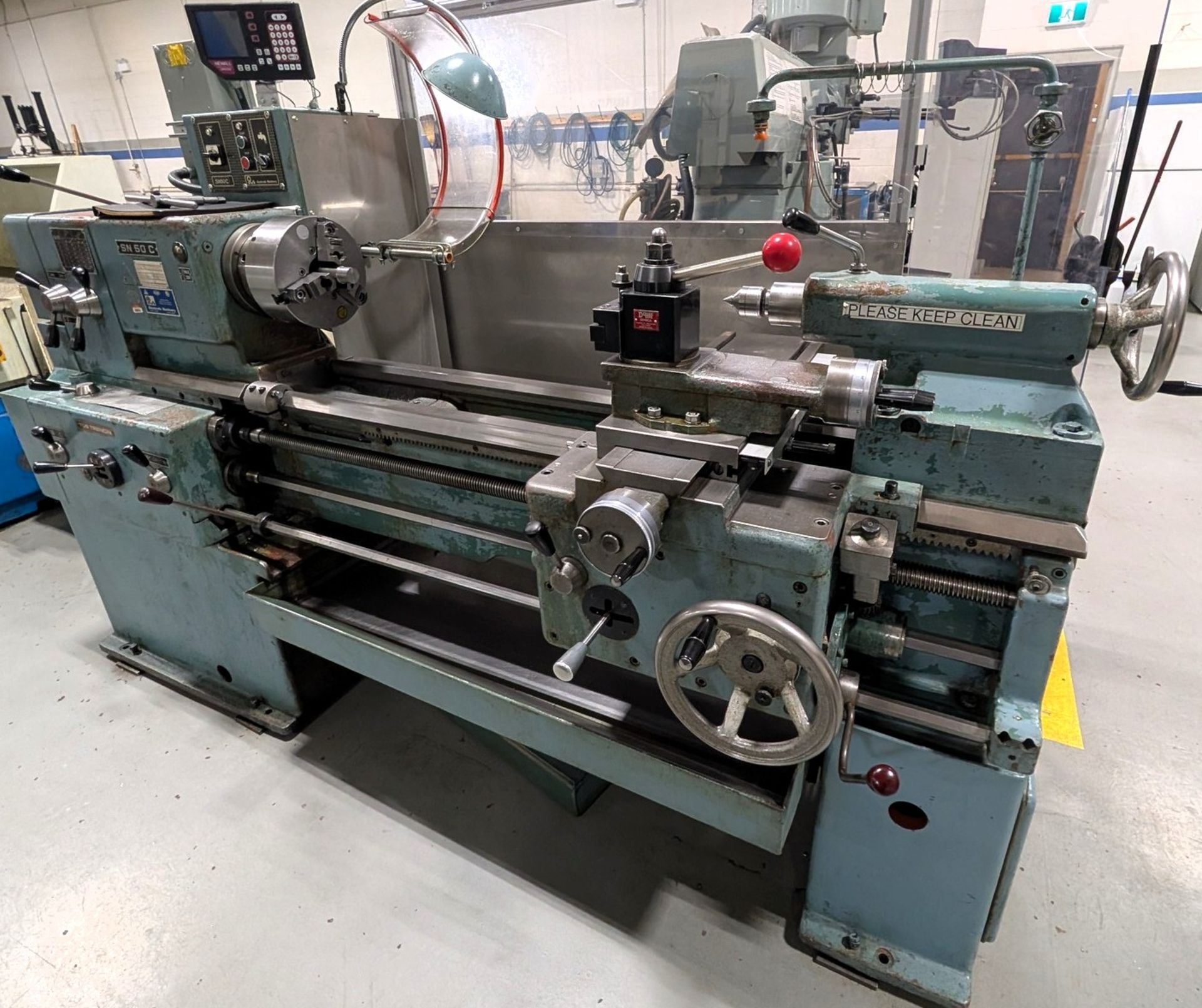 TOS SN50C LATHE, NEWALL NMS300 DRO, 10" 3-JAW CHUCK, 20" SWING, 34" BED ...