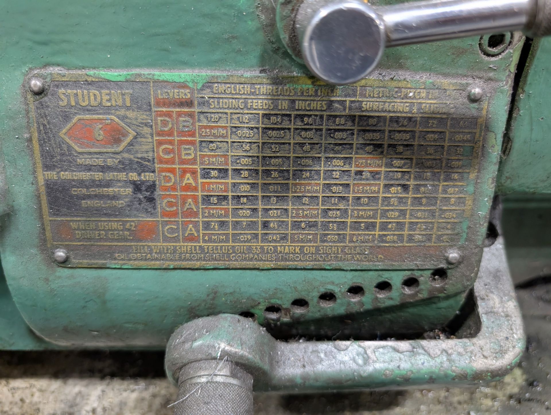 COLCHESTER STUDENT LATHE, 8" 3-JAW CHUCK, 14" SWING, 18" BETWEEN CENTERS, 2" BORE, TOOL POST, TA