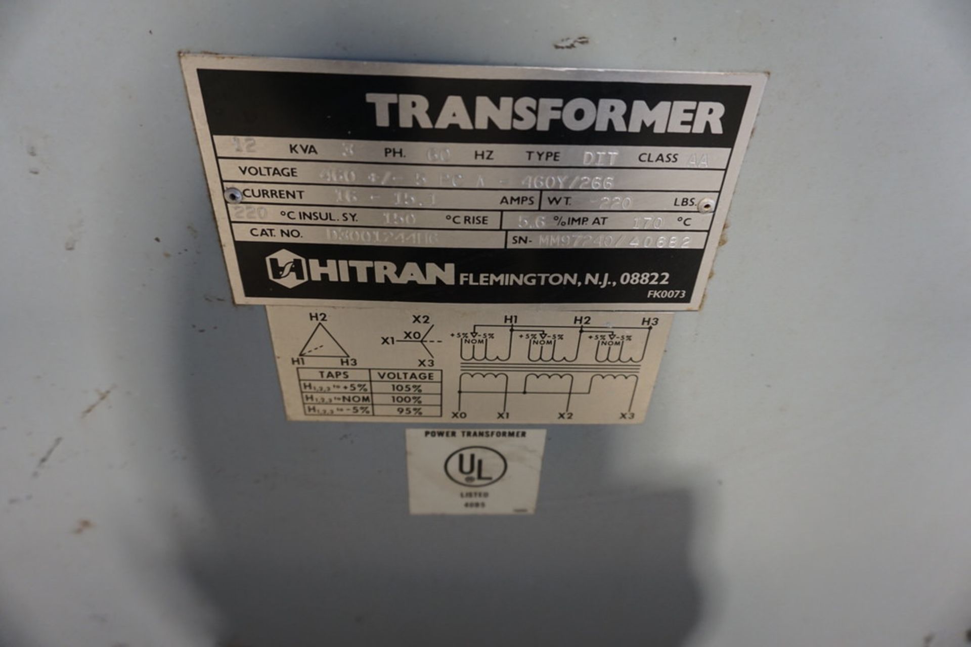 HITRAN TRANSFORMER 12KVA, 3 PH, 60 HZ TYPE DTT