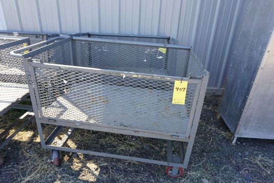 (2) WIRE MESH CARTS W/ DROP DOWNS FRONTS, 30" X 48" X 20" DEEP ON CASTERS