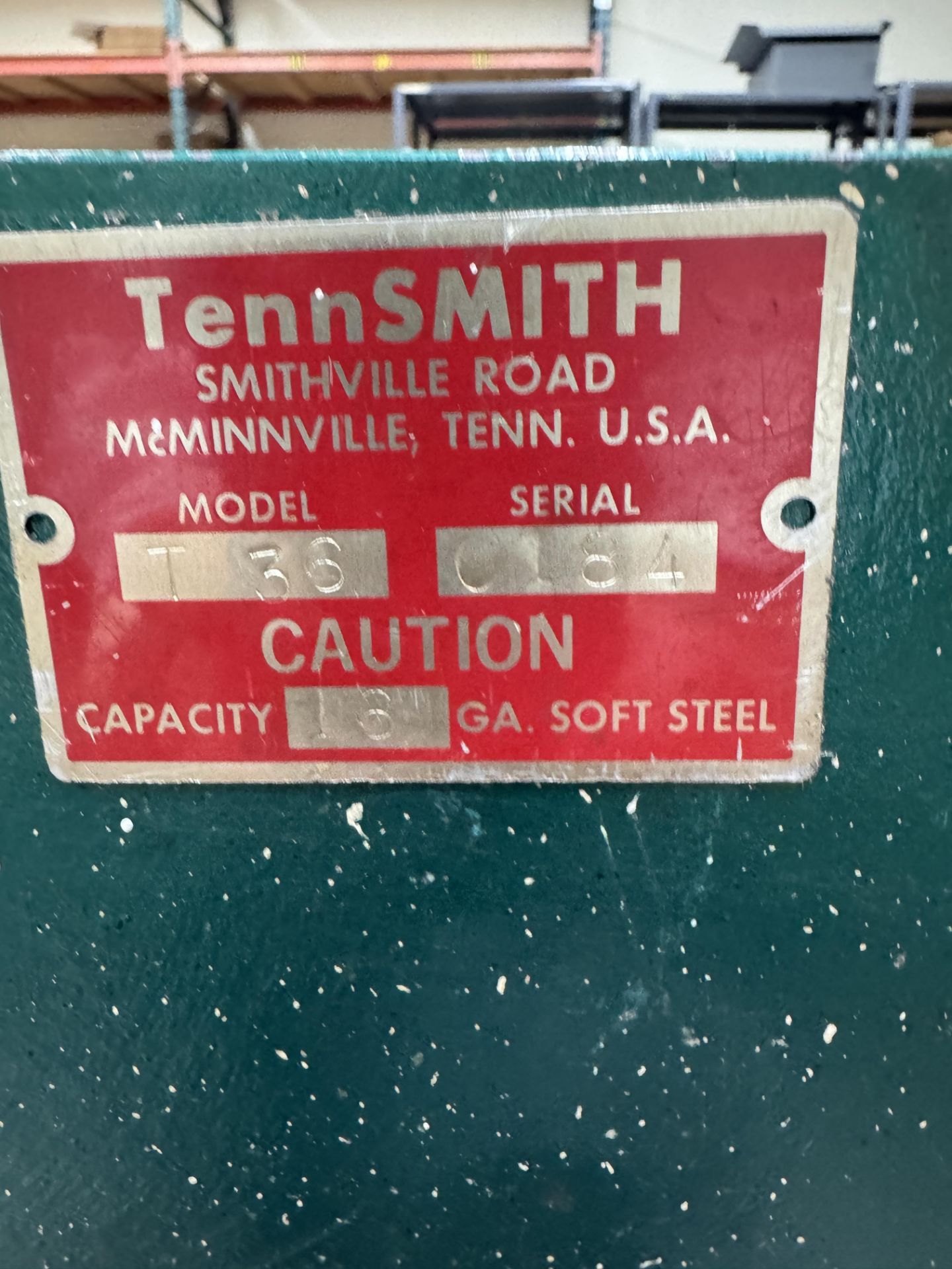 Tennsmith T36 Foot Shear, S/N 0184, 36", 16 Gage Soft Steel