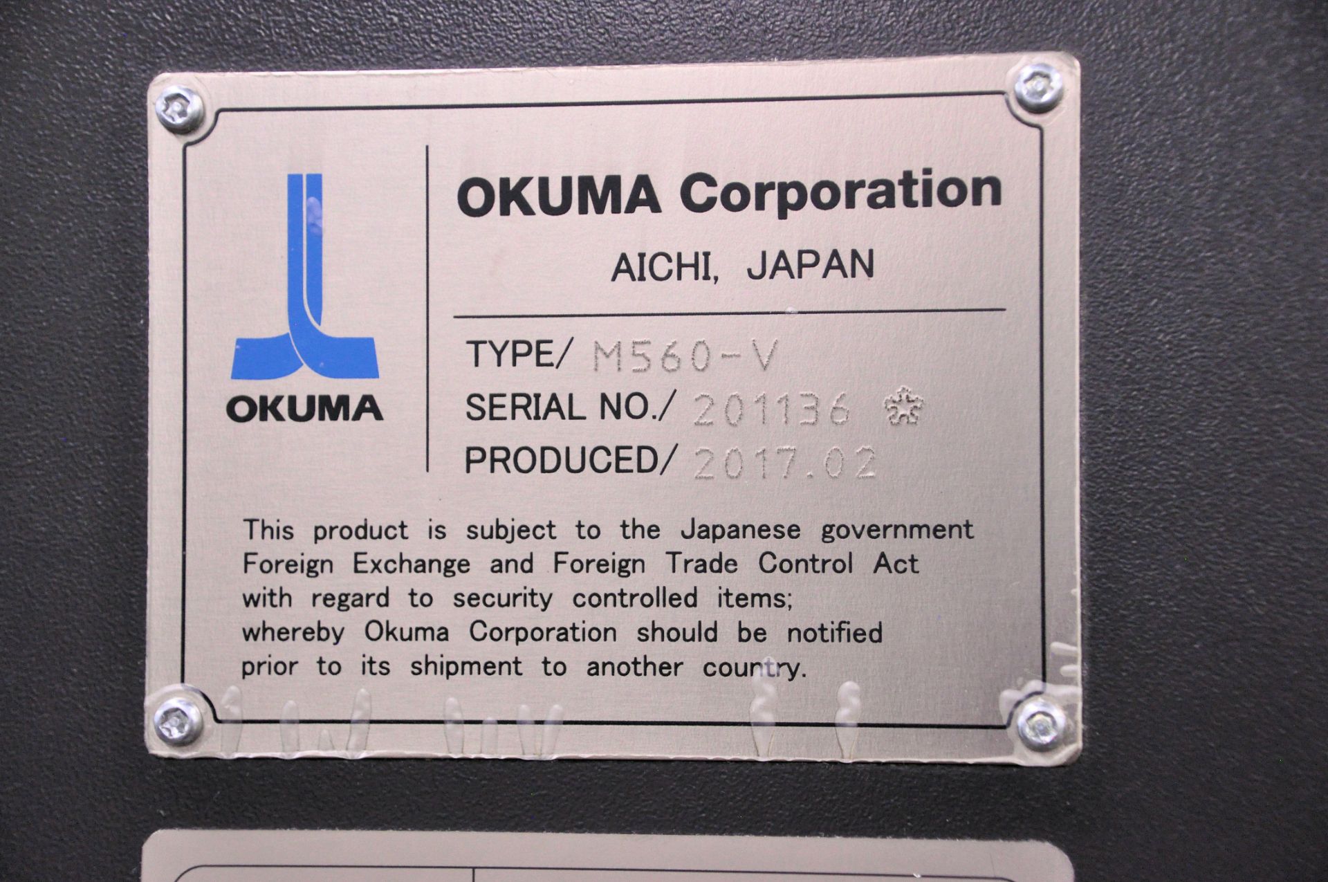 2017 Okuma Model GENOS M560-V CNC Vertical Machining Center, s/n 201136 ...