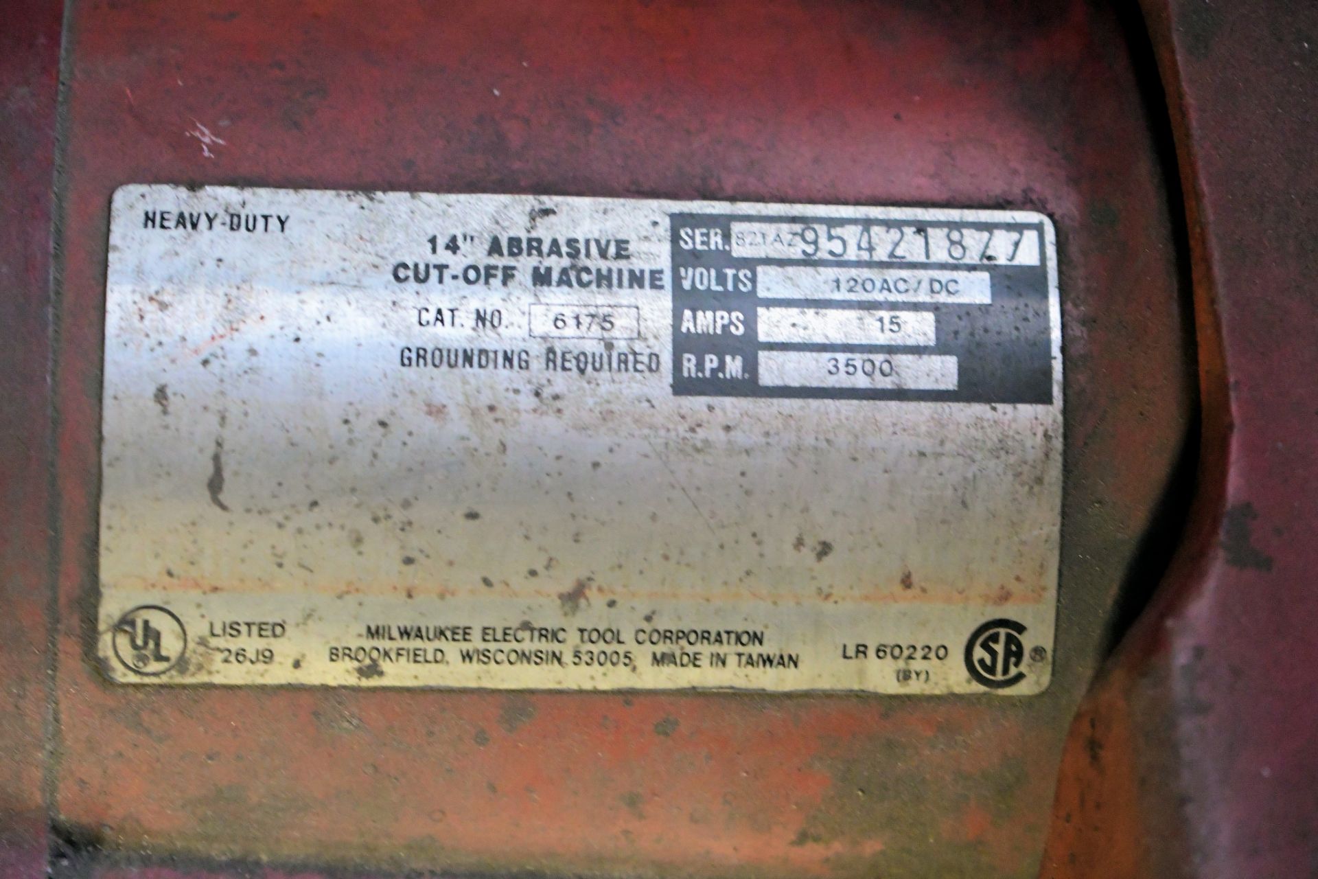 Milwaukee Cat No. 6175 14" Abrasive Cut-Off Saw, s/n 821AZ-95421877 ...